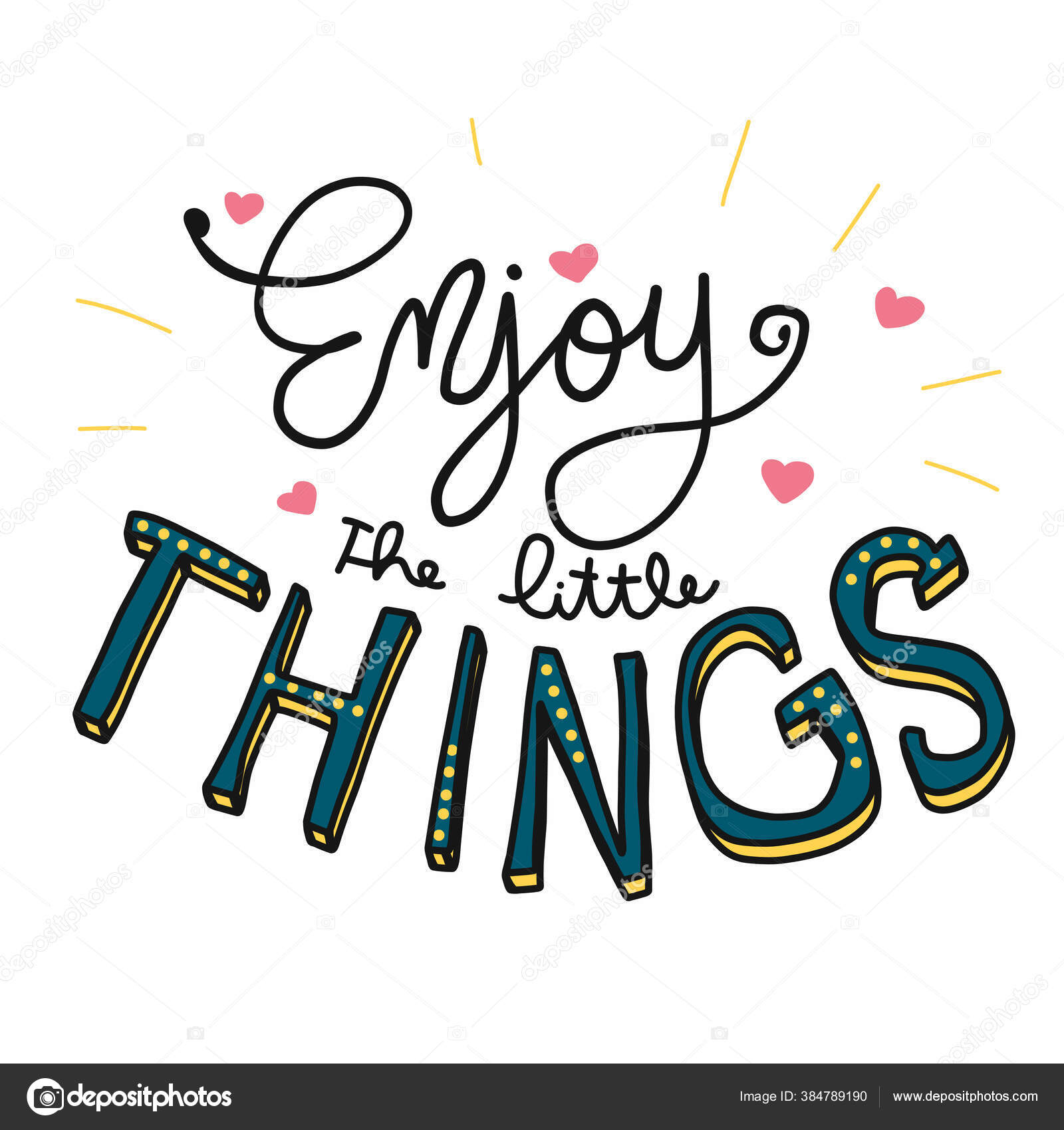 Enjoy Little Things Word Lettering Doodle Style White Background Stock ...