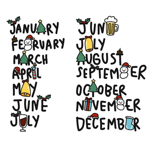 Month Handwriting Word Retro Style Cartoon Vector Illustration Stock ...