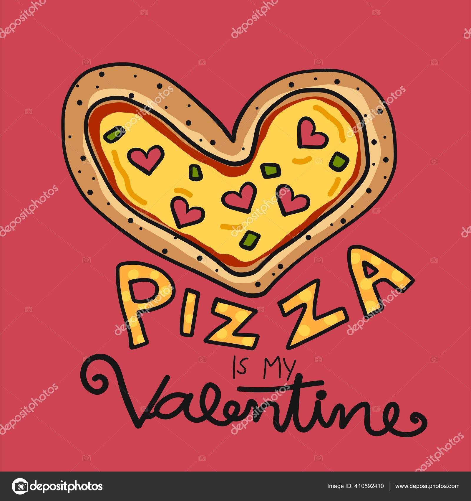 Pizza San Valentín Pizza Con Ilustración Vectores Dibujos Animados ...