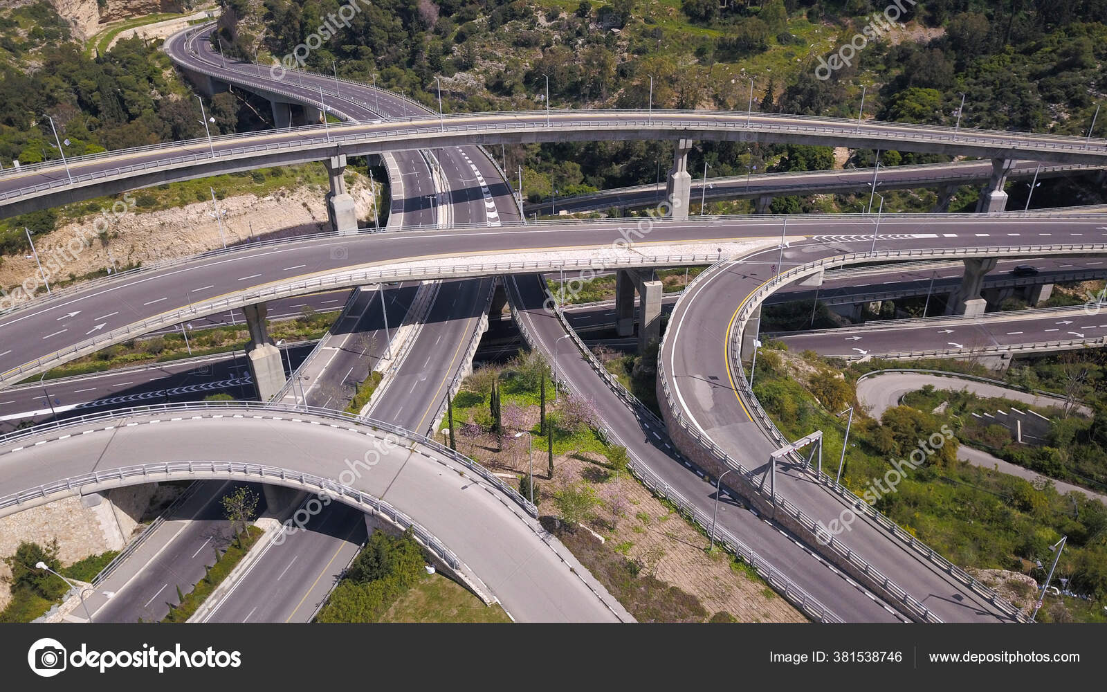 Aerial view of highway road, interchange and overpass in city. Stock ...