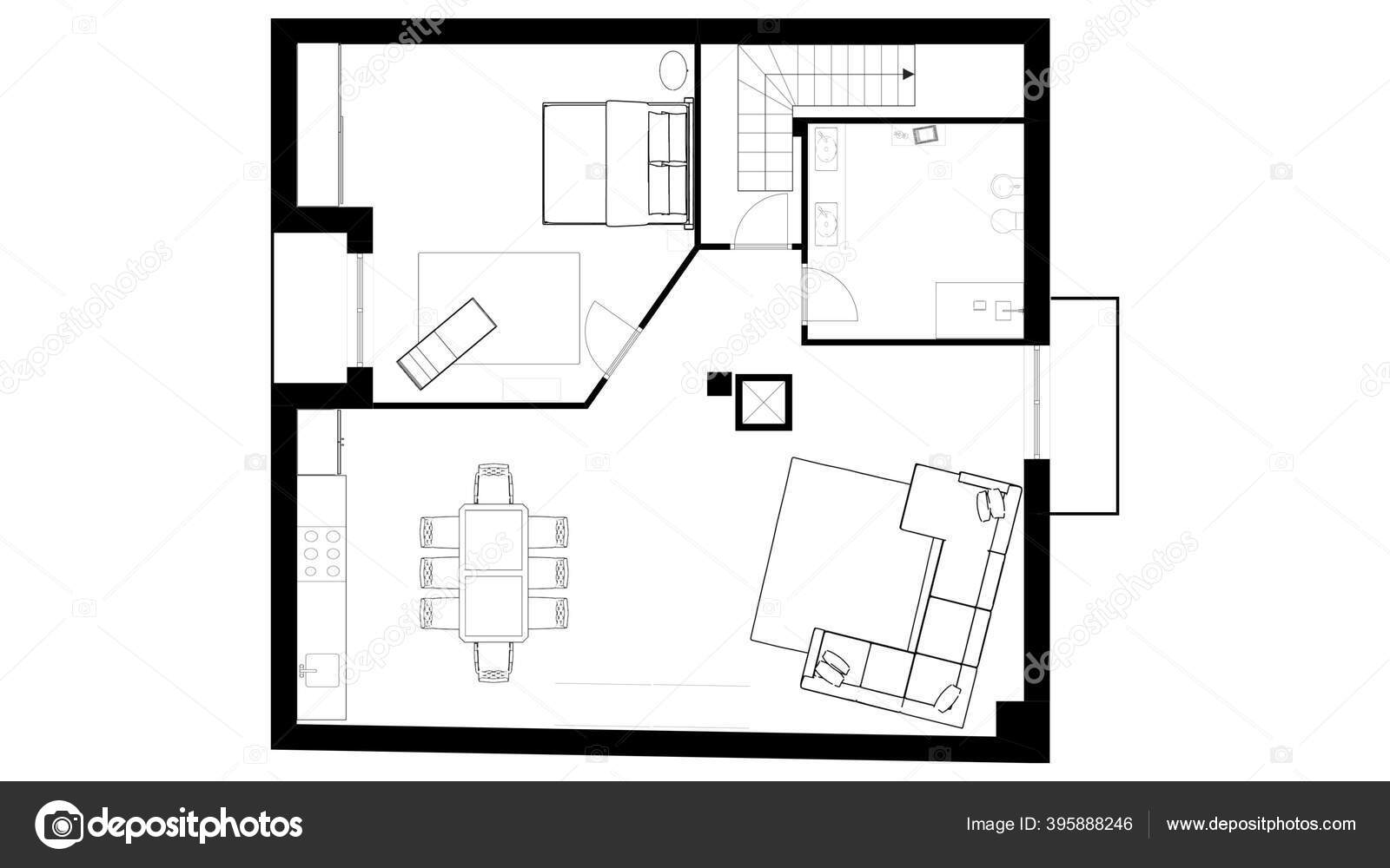 Floor Plan Black White Floor Plan Floorplan Floorp Plan — Stock Photo ...