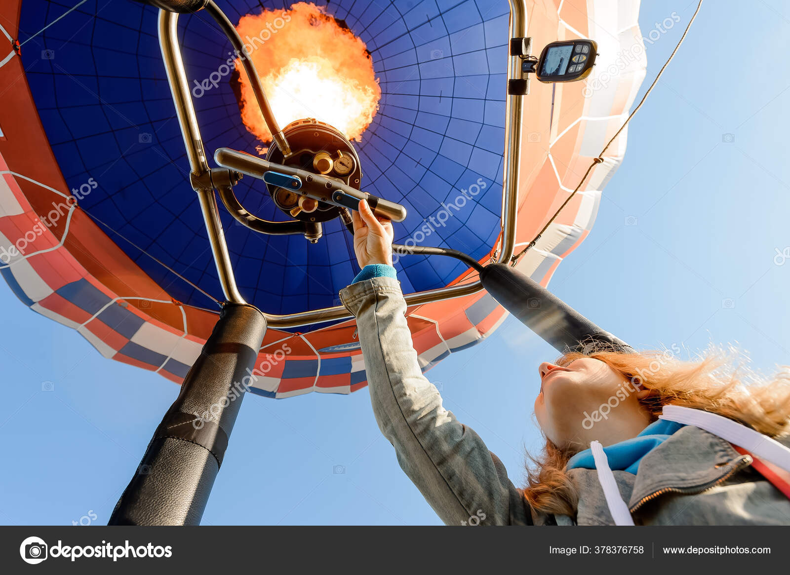Young Woman Long Hear Control Balloon Sky Ballo — Stock Photo © atvelf ...