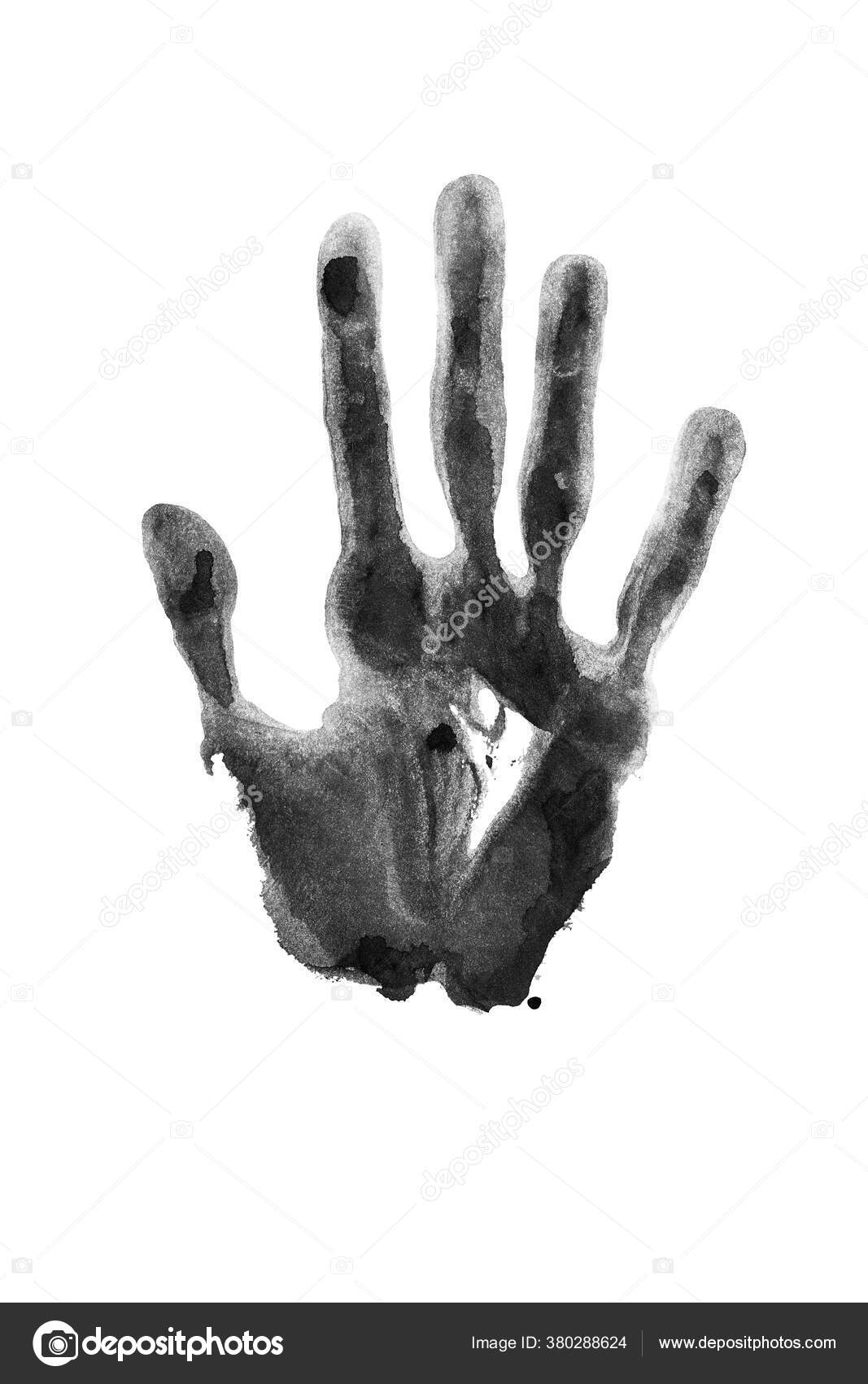 Black Watercolor Print Human Hand White Background Isolated Closeup ...