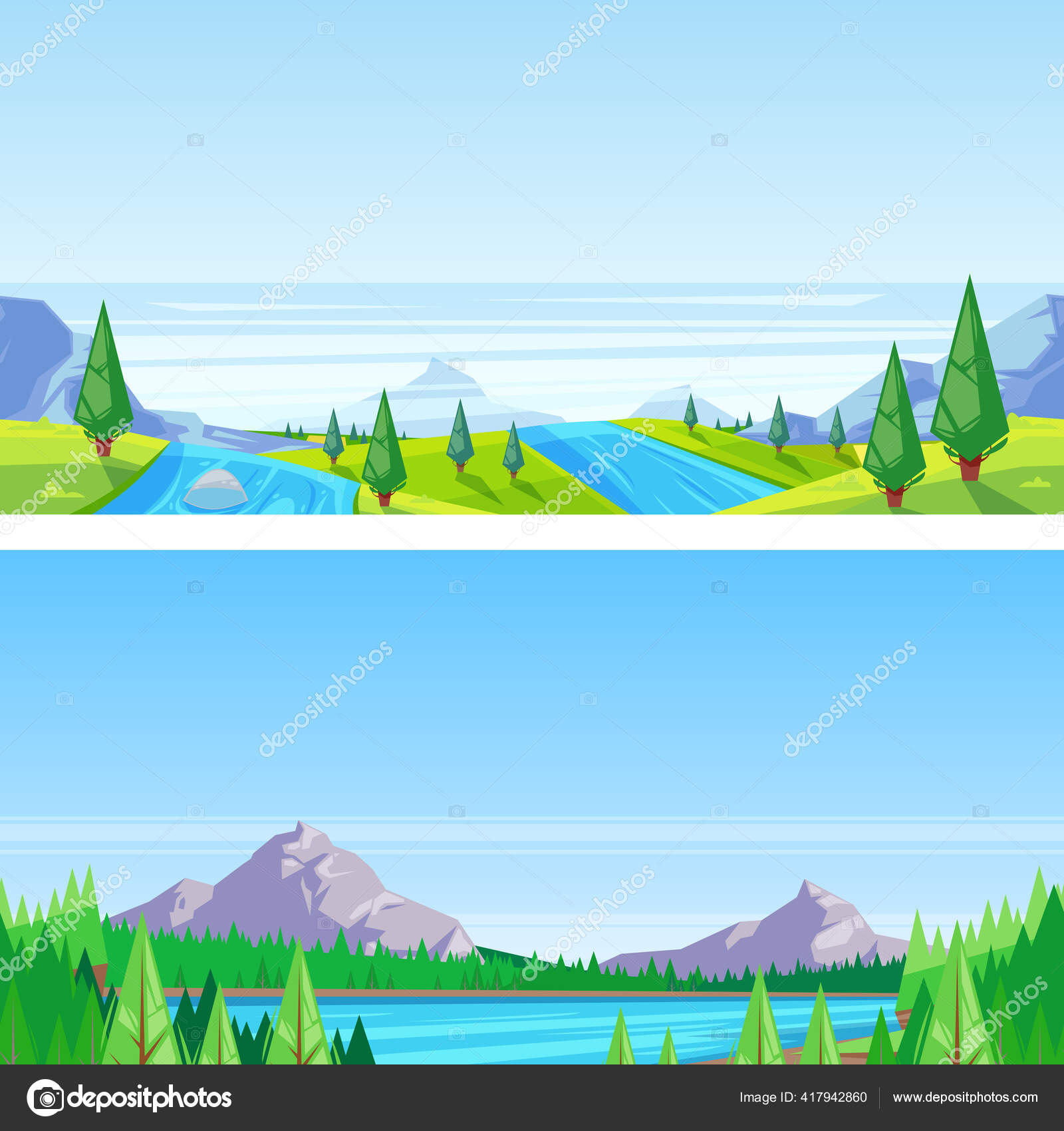 Seamless Horizontal Landscape Background Vector Illustration Mountains ...