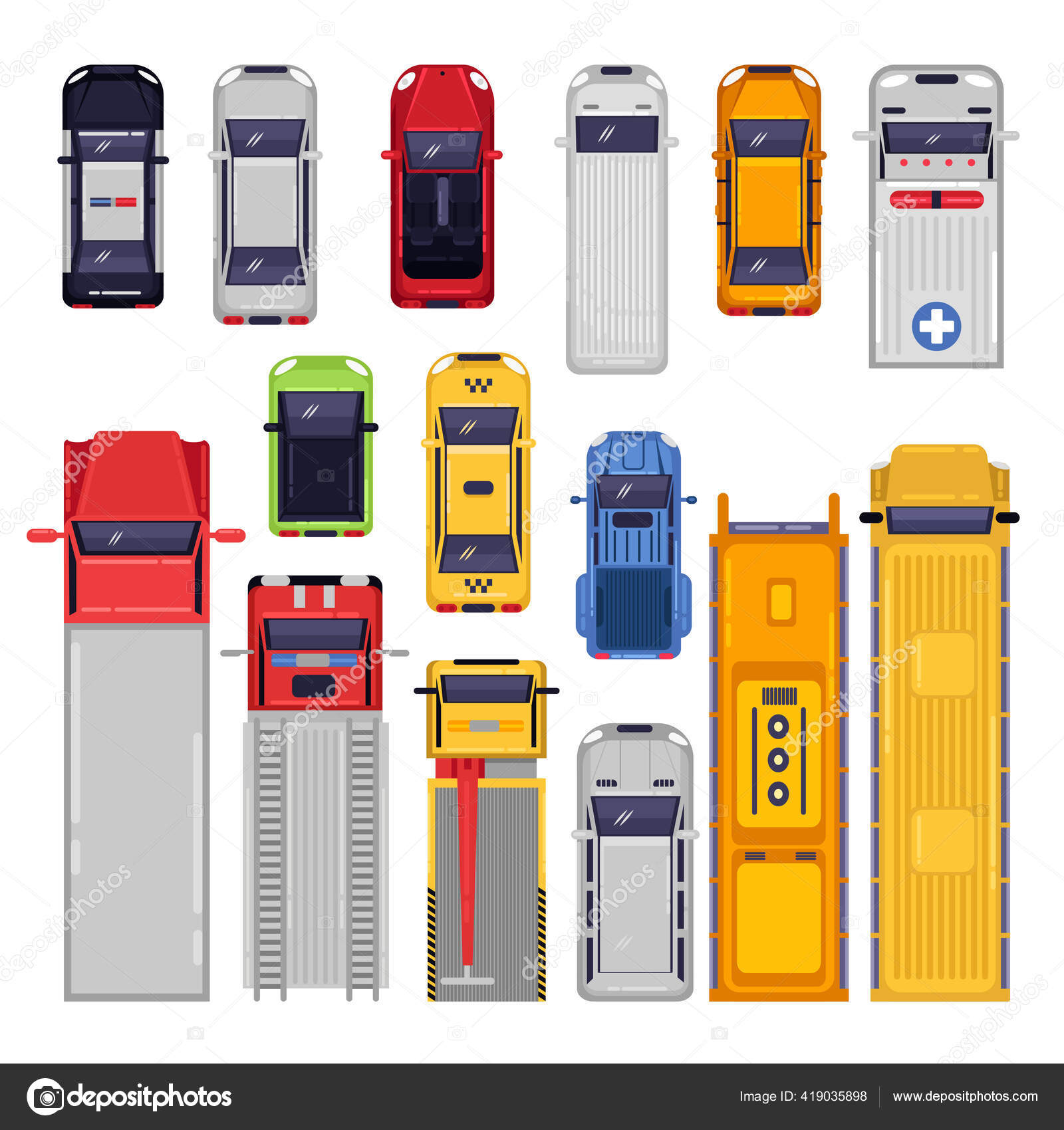 City Transport Icons Set Top View Illustration Vector Flat Vehicle ...