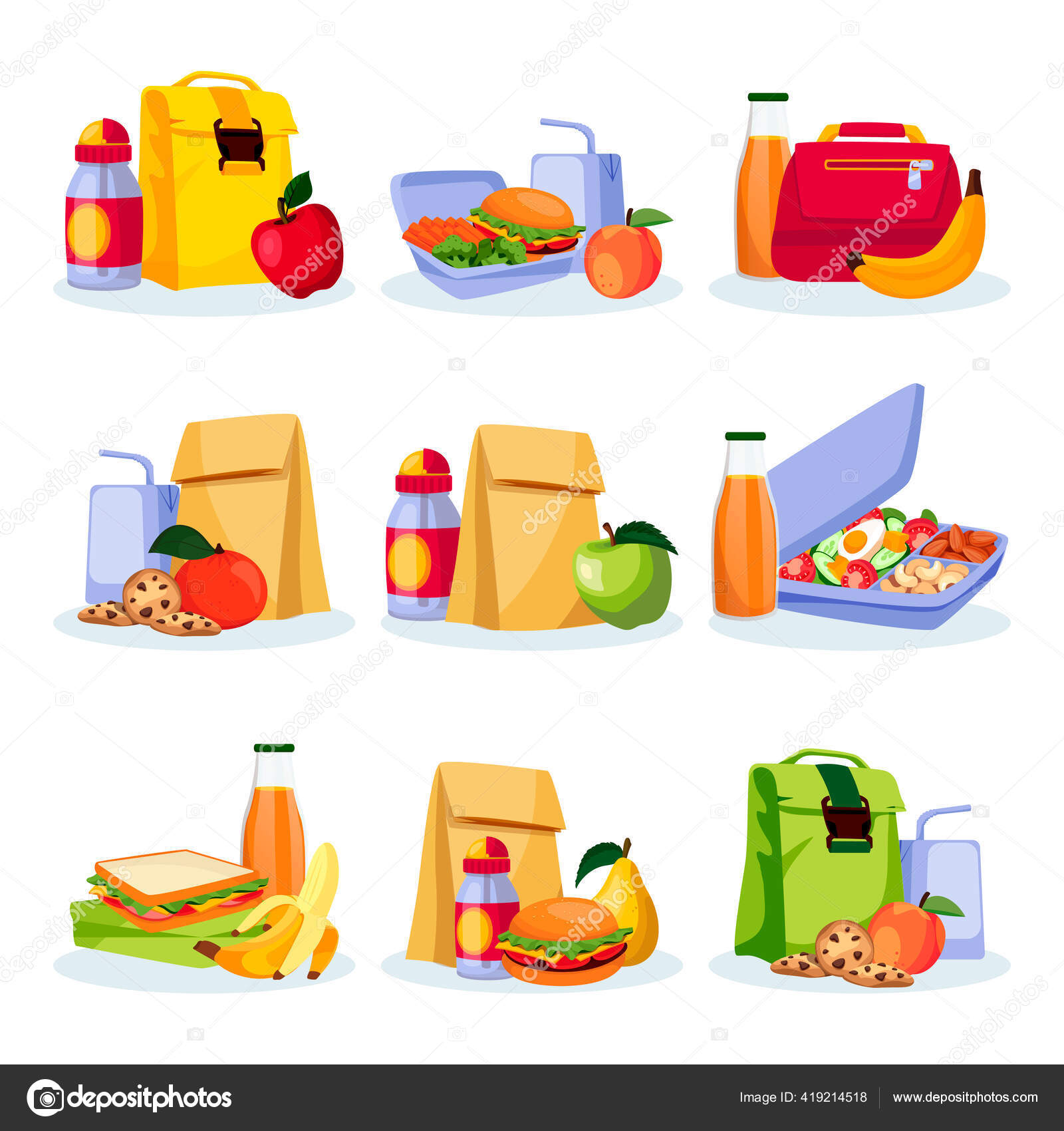 Almuerzo Meriendas Saludables Escuela Infantil Ilustración Dibujos ...