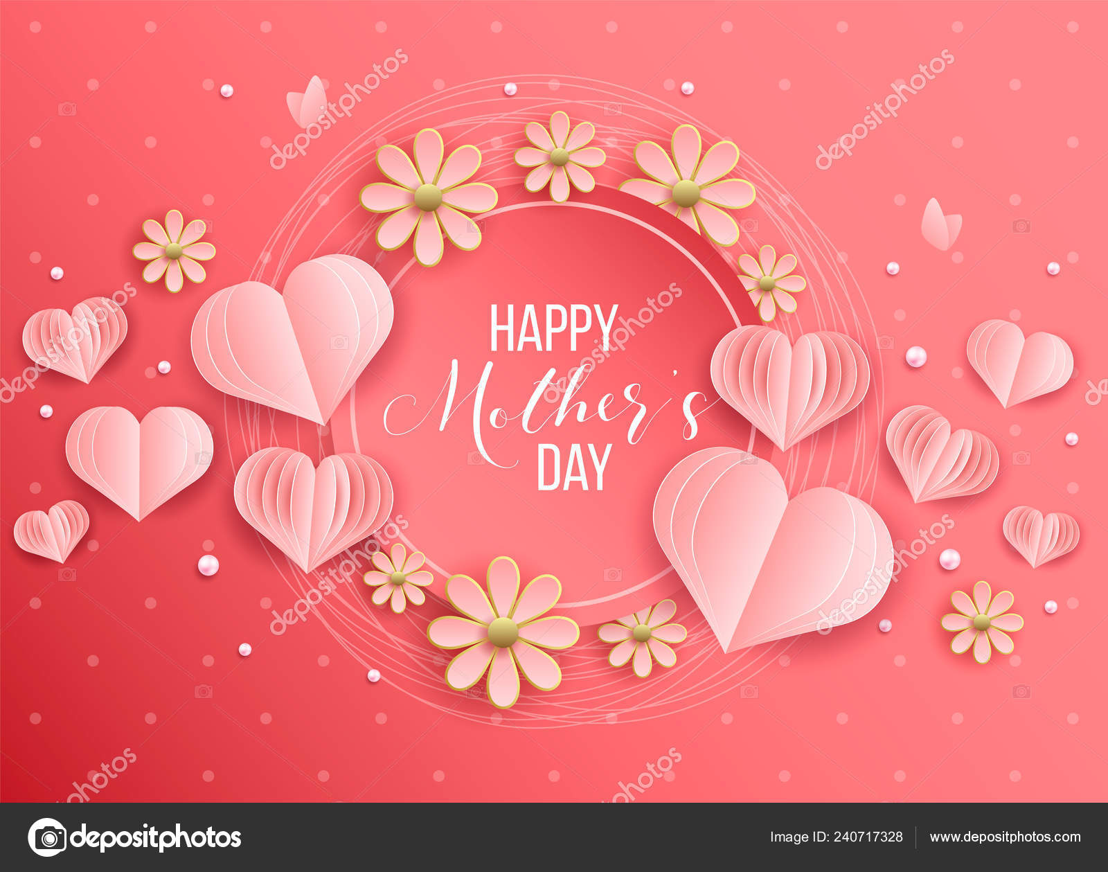 Happy Mothers Day Layout Design Flowers Lettering Pearls Frame