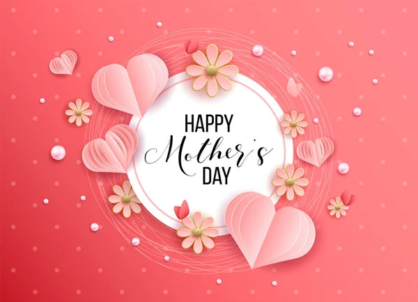 Happy Mothers Day Layout Design Flowers Lettering Pearls Frame
