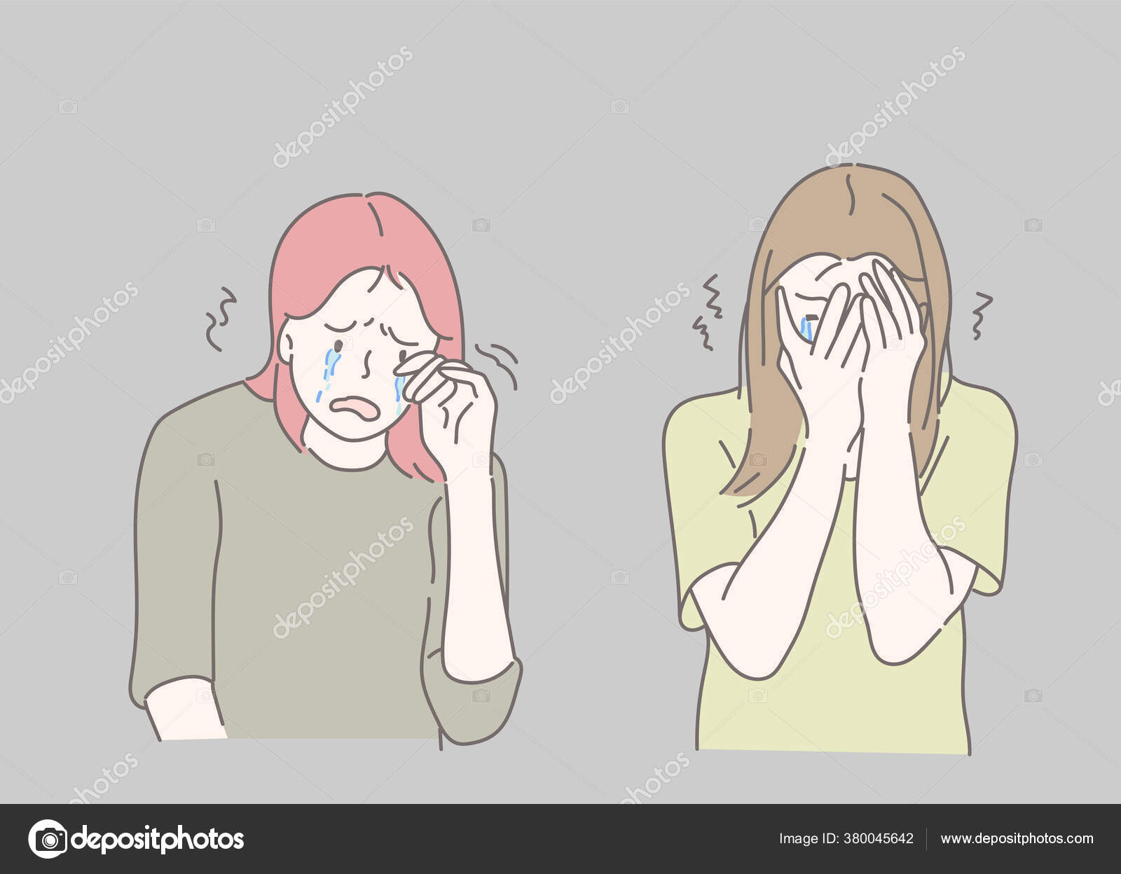 People Sad Expression Cry Hand Drawn Thin Line Style Vector Stock ...