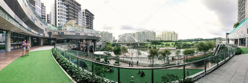 Vista panorámica de Waterway Point y Public Housing Apartments ...