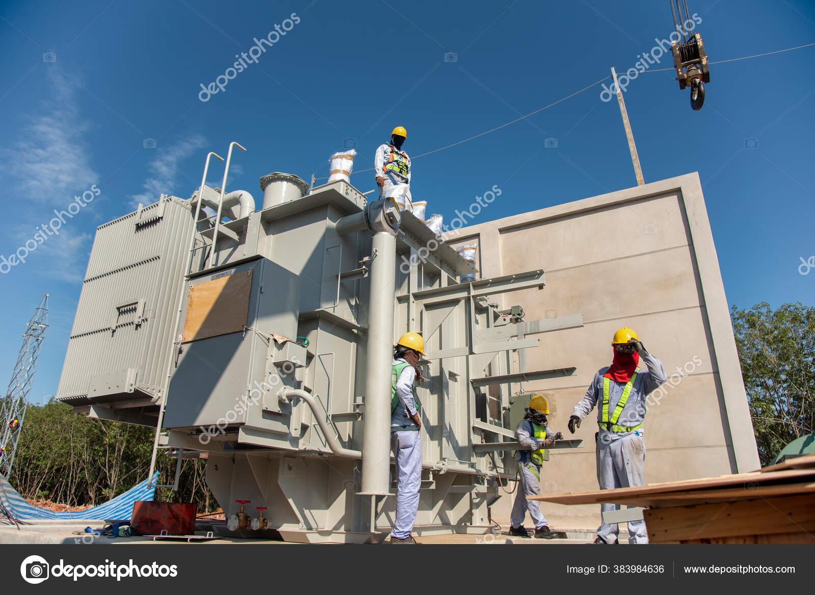 Electrical Engineering Teamwork Installation Transformer Power Plant ...