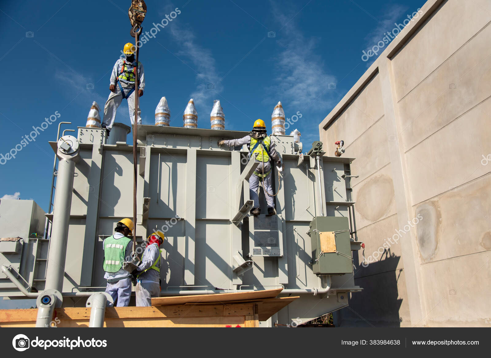 Electrical Engineering Teamwork Installation Transformer Power Plant ...