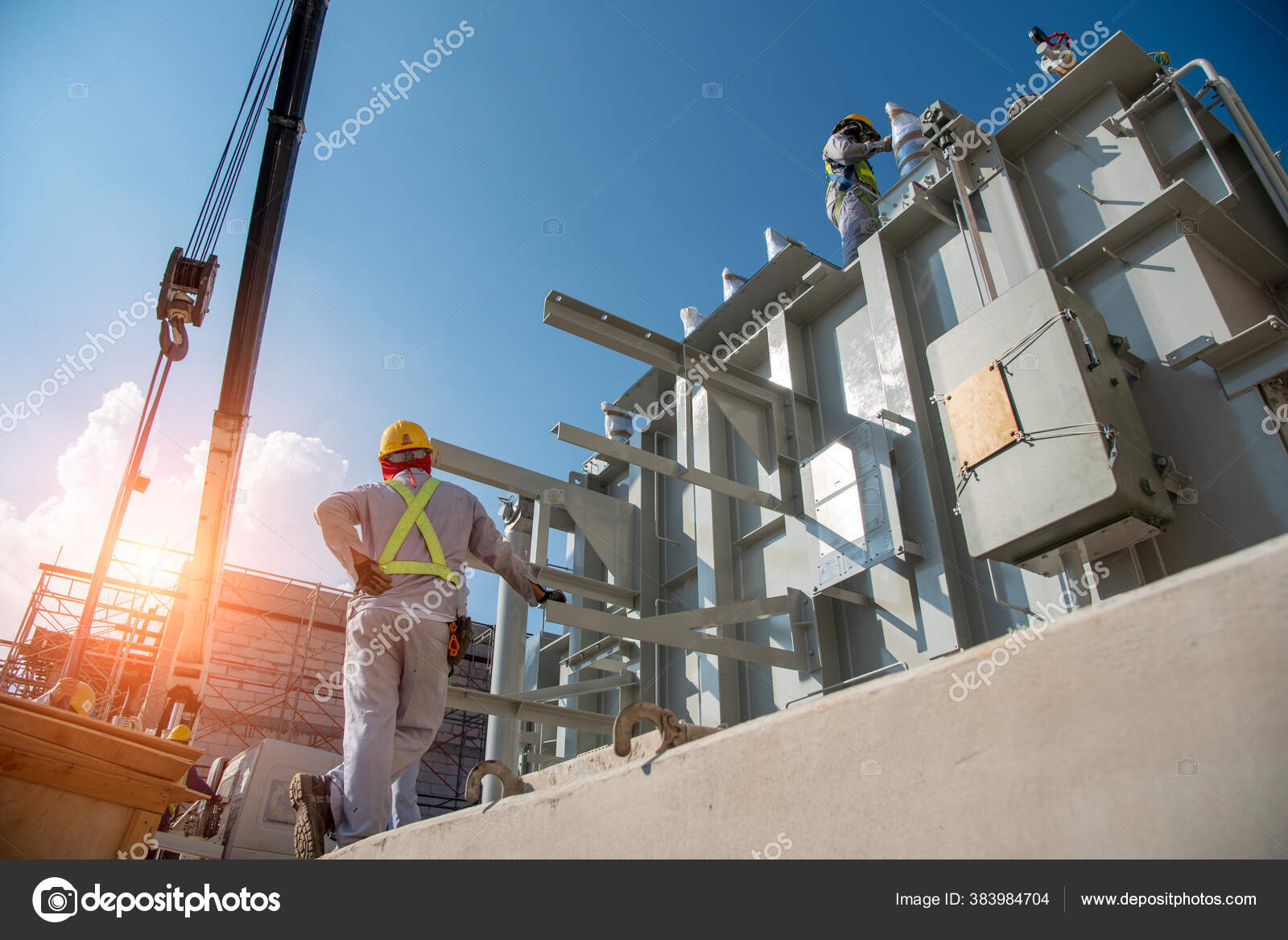 Electrical Engineering Teamwork Installation Transformer Power Plant ...