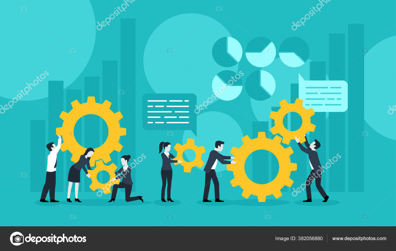 Business team with gears - management process Stock Vector Image by ...
