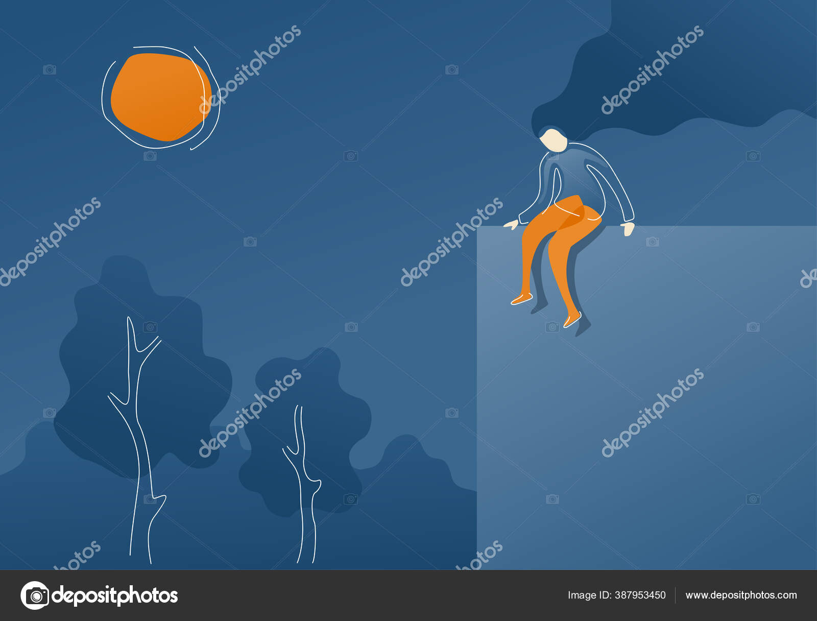 Sad woman sitting on the edge of the cliff Stock Vector by ©Dmitrynew83 ...