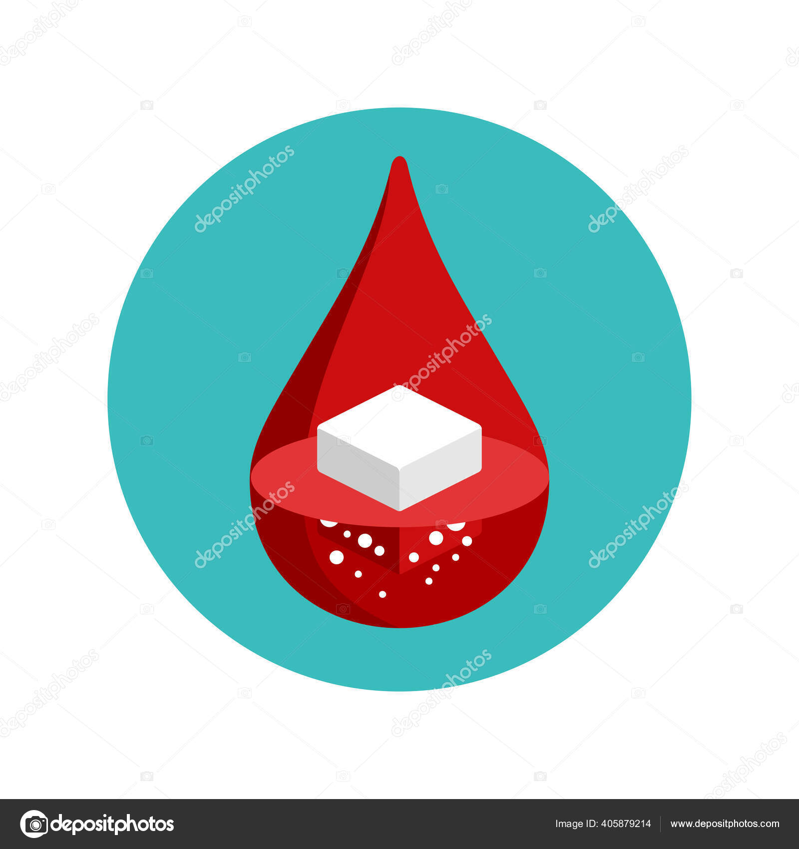 Icono de la diabetes - cubo de azúcar dentro de gota de sangre Vector ...