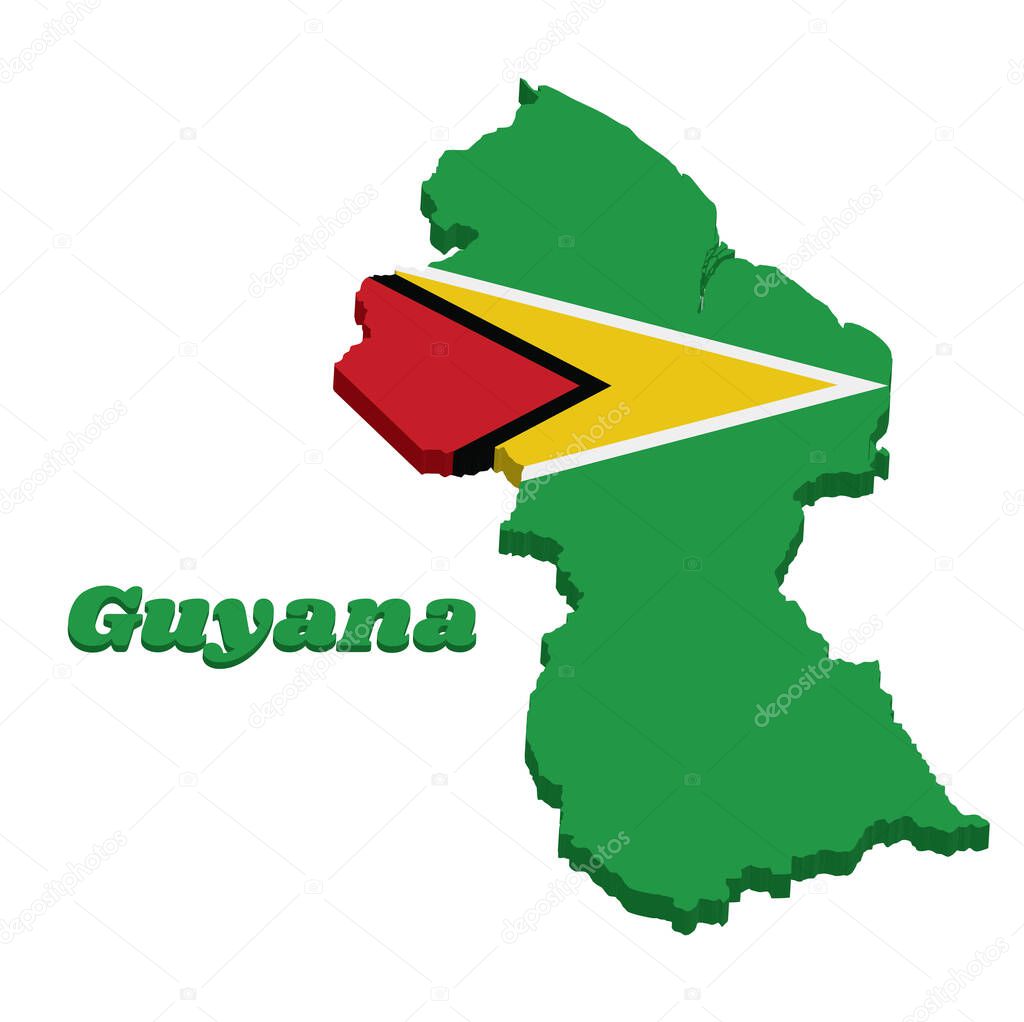 Esquema de mapa 3D de Guyana, un campo verde con el triángulo rojo ... Esquema de mapa 3D de Guyana, un campo verde con el triángulo rojo ...