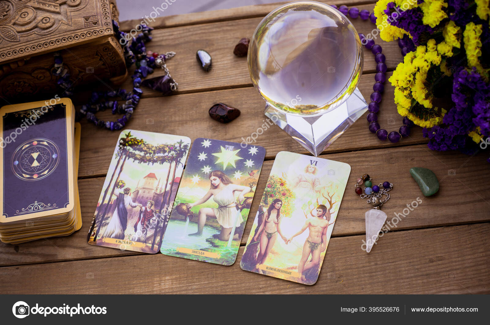 Tarot Card Table White Magic Attributes Witch Magic Love Health — Stock ...