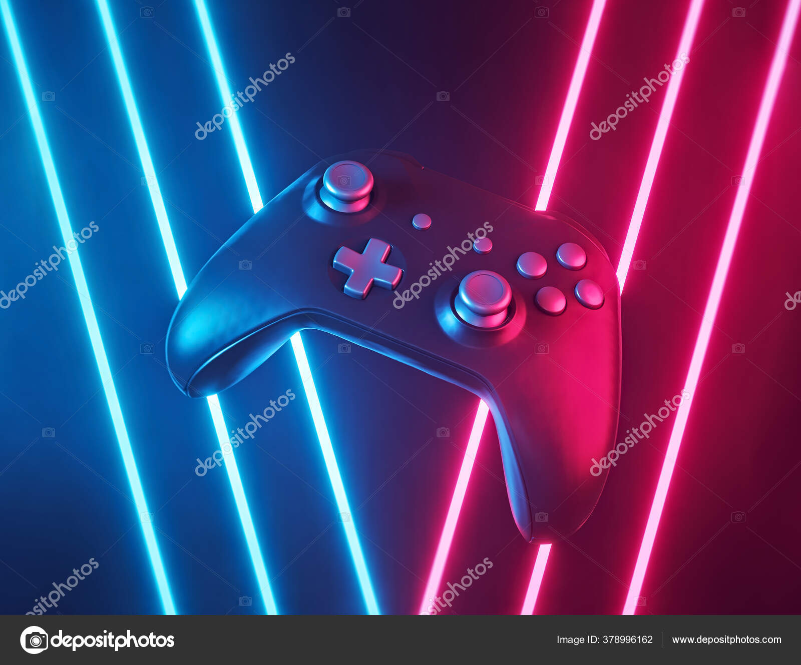 Modern Computer Gaming Controller Gamepad Neon Lights Close ...
