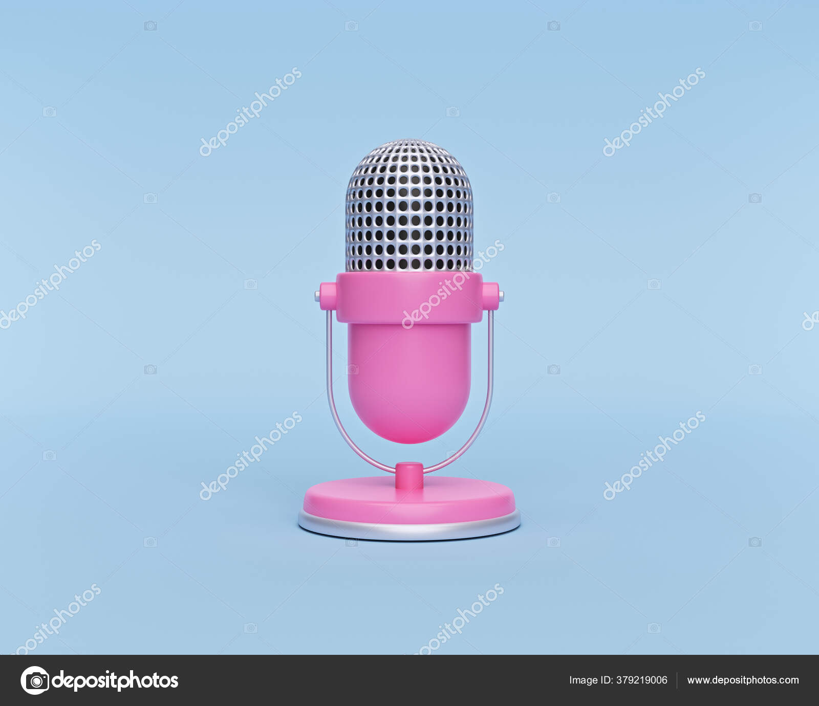 Cute Pink Retro Microphone Isolated Pastel Blue Background Minimal ...