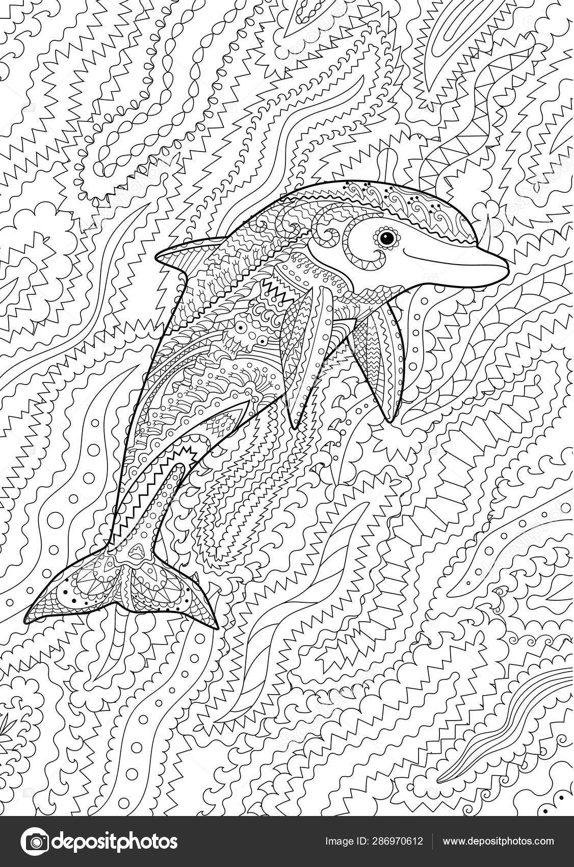 Delfín feliz con detalles altos . Vector de stock por ©Lezhepyoka 286970612