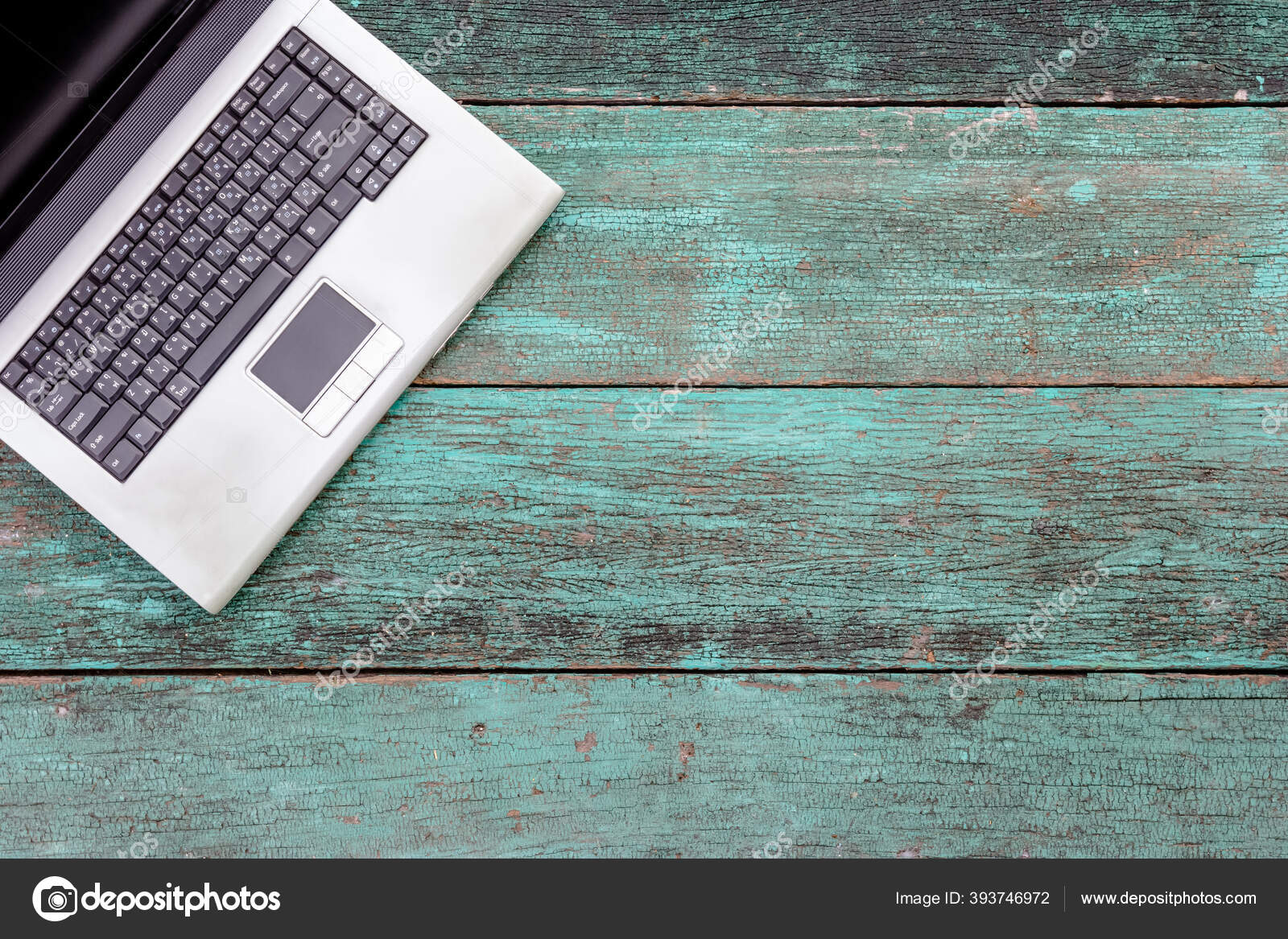 Old Laptop Wood Background Stock Photo by ©warat42 393746972