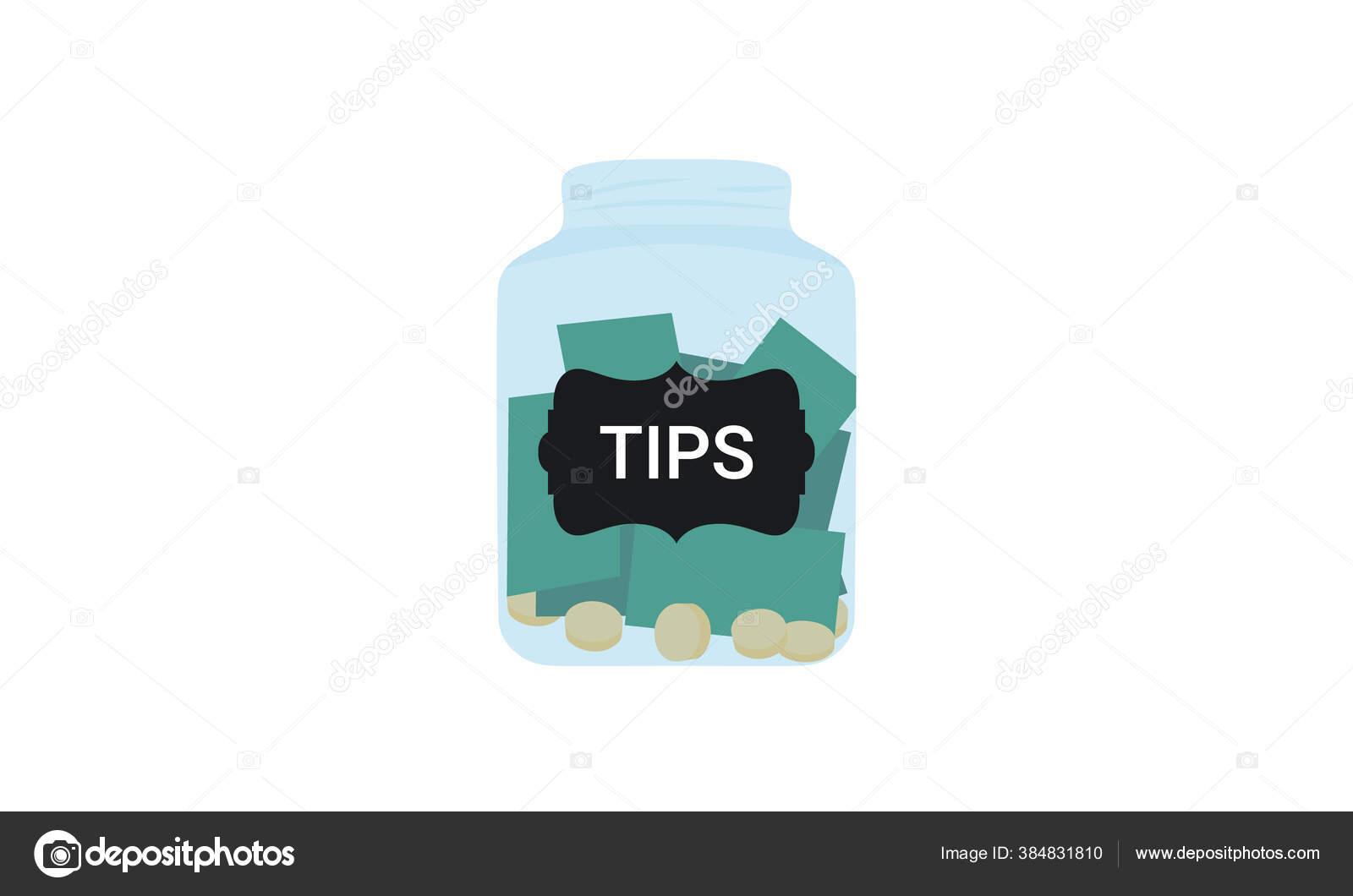 Vector Glass Jar Container Label Reads Tips Green Paper Money Stock ...