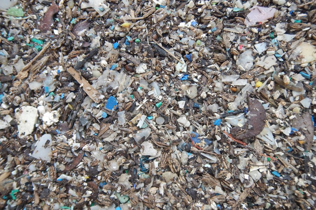 Micro pl sticos desechos marinos en la playa de arena. 2024