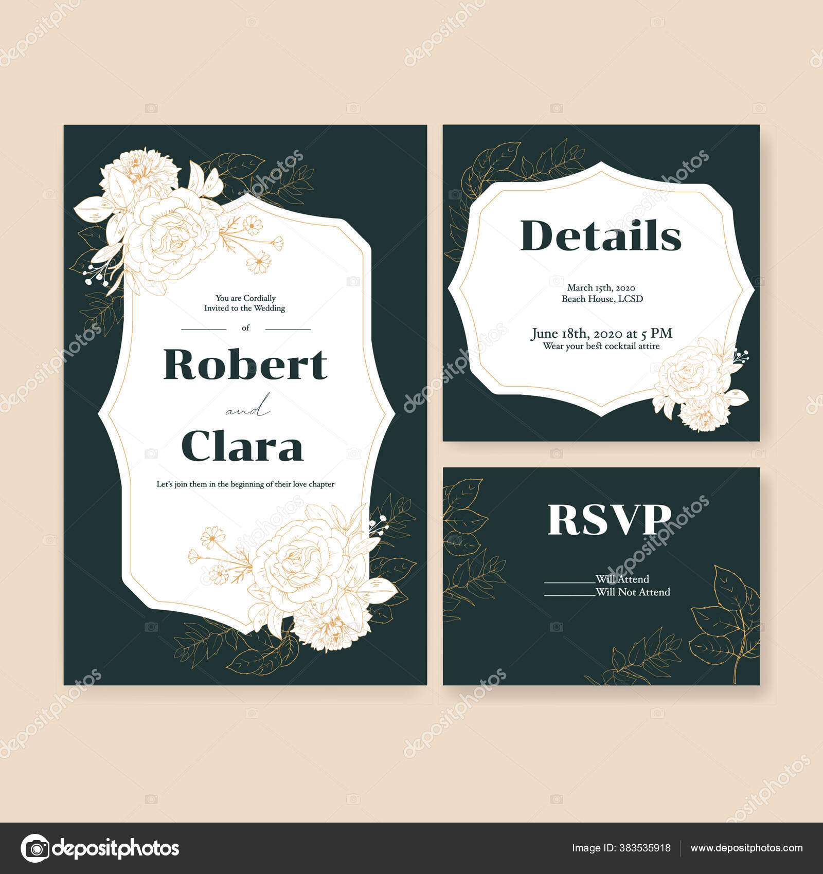 Line Flower Wedding Card Design Invitations Template Wedding Invitation ...
