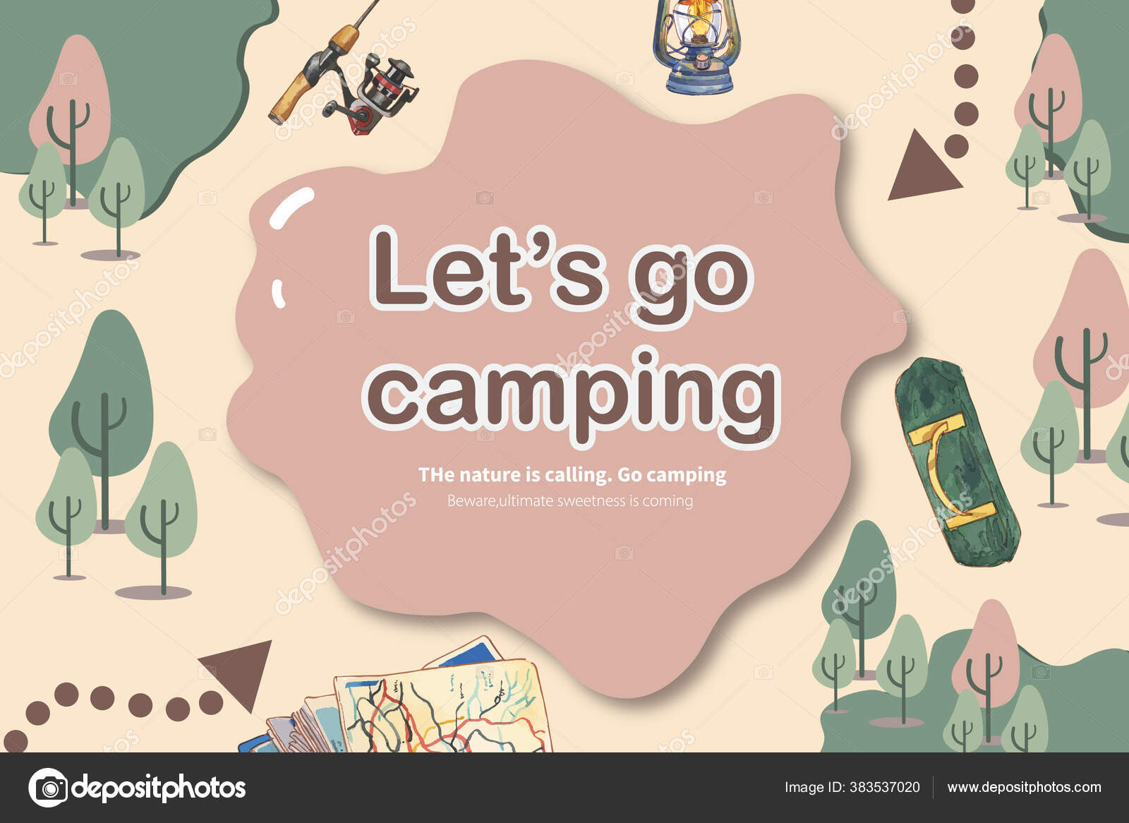 Stylish Camping Frame Template Design Text Vector Illustration Stock ...