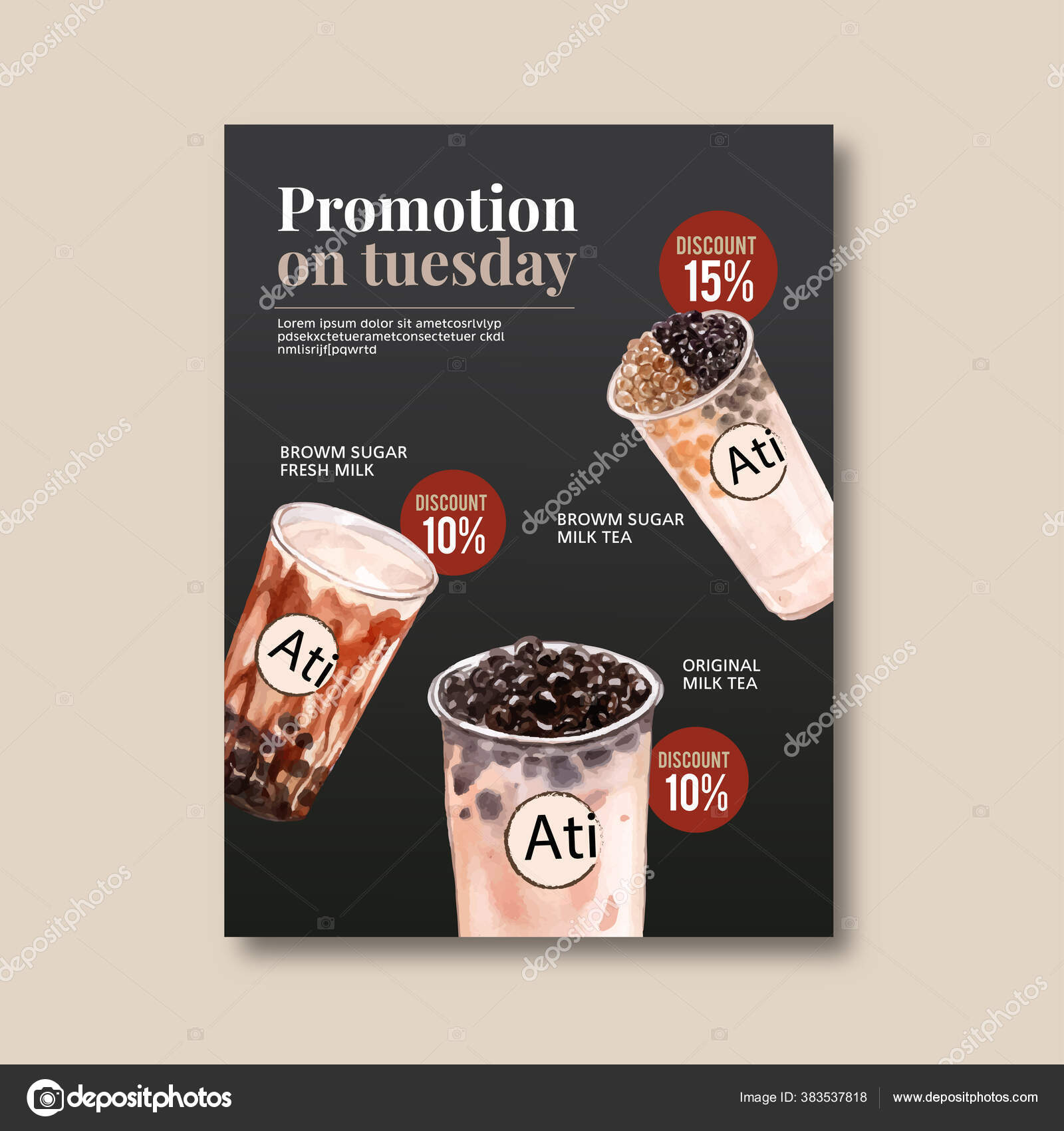 Stylish Milk Tea Poster Template Design Text Vector Illustration Stock ...
