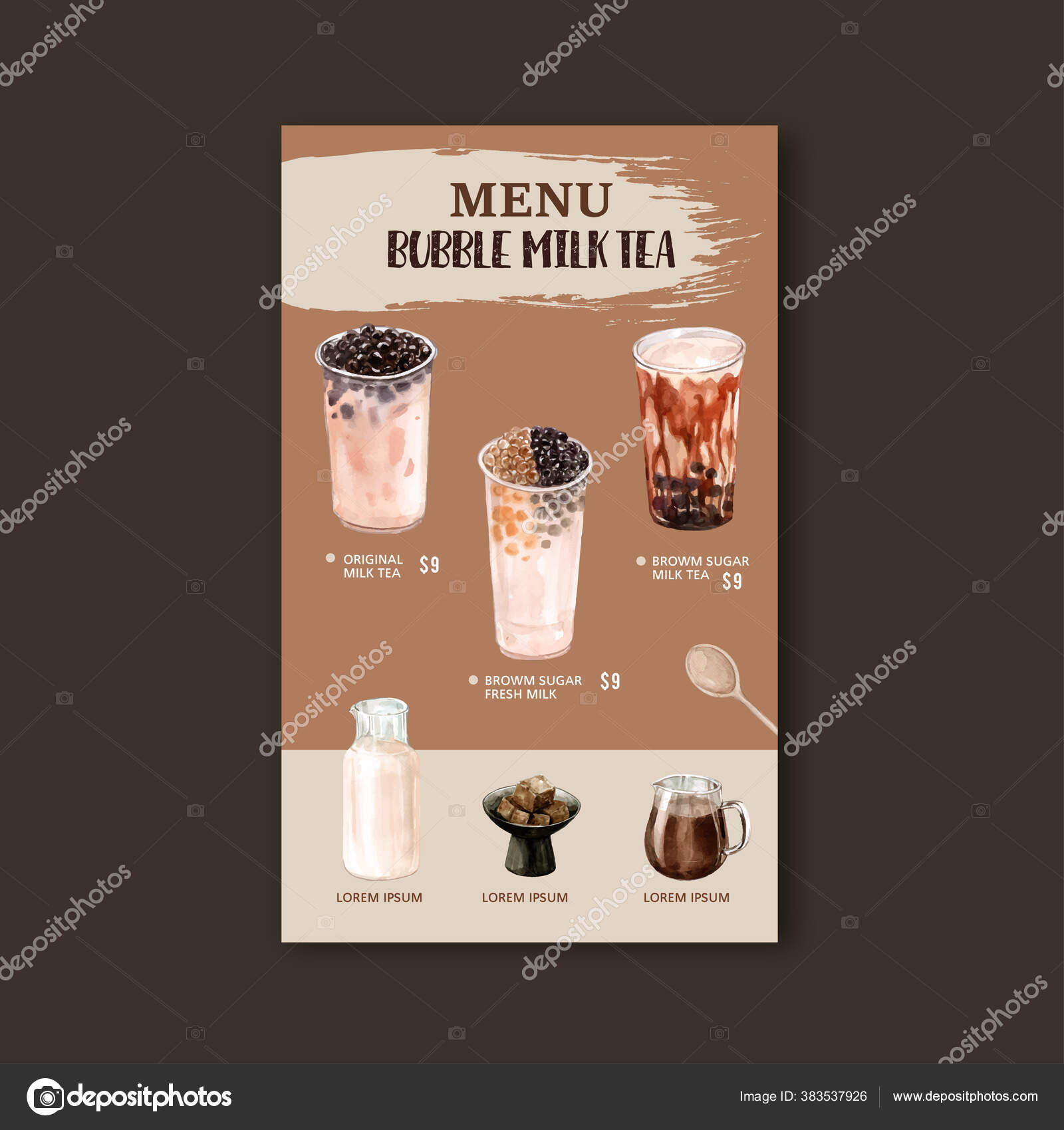 Stylish Milk Tea Menu Template Design Text Vector Illustration Stock ...