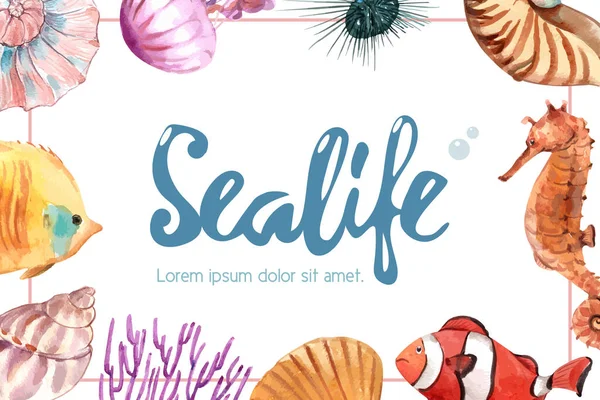 Stylish Sea Life Template Design Text Vector Illustration Stock Vector ...