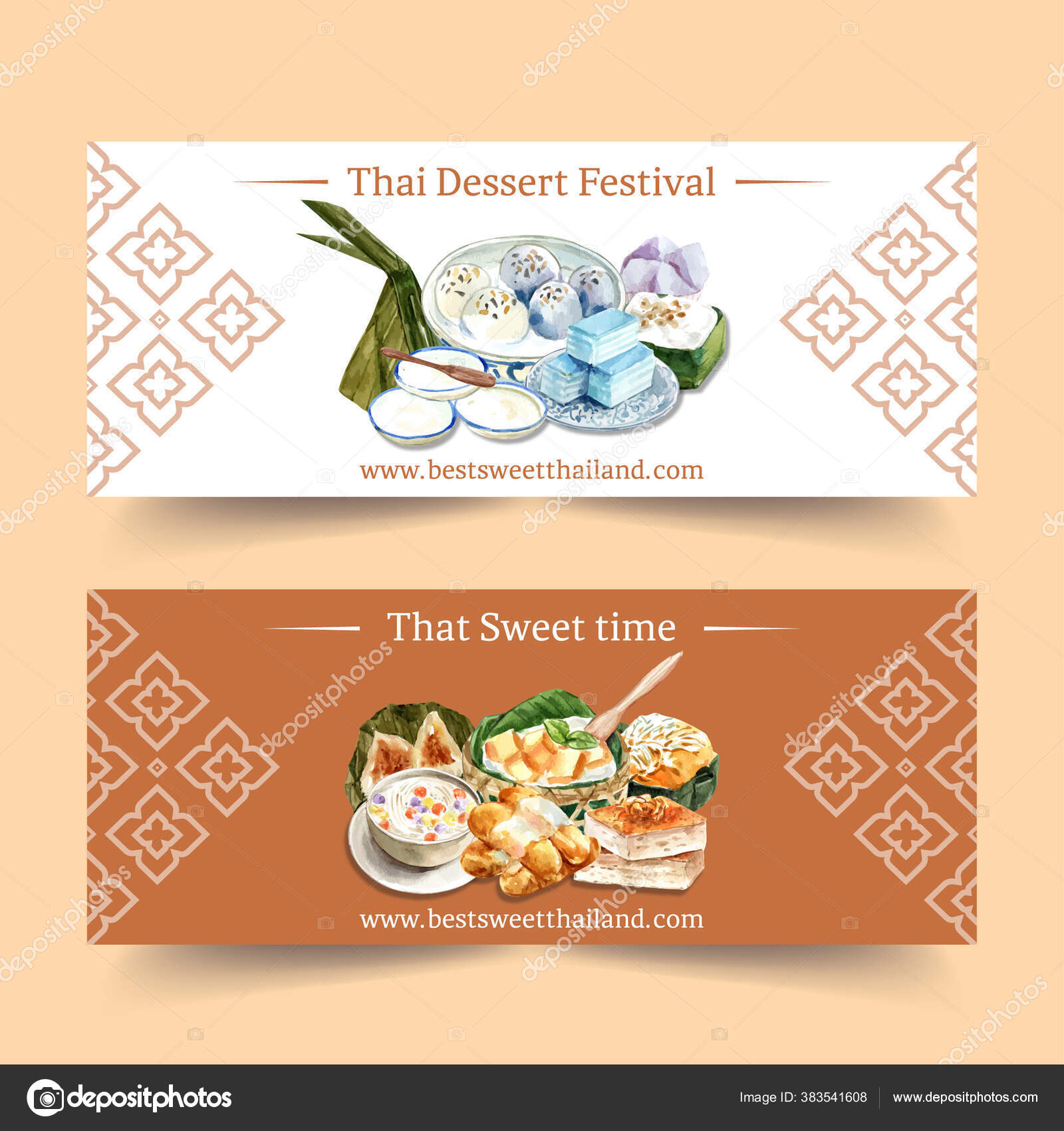 Stylish Thais Sweet Food Banners Template Design Text Vector ...