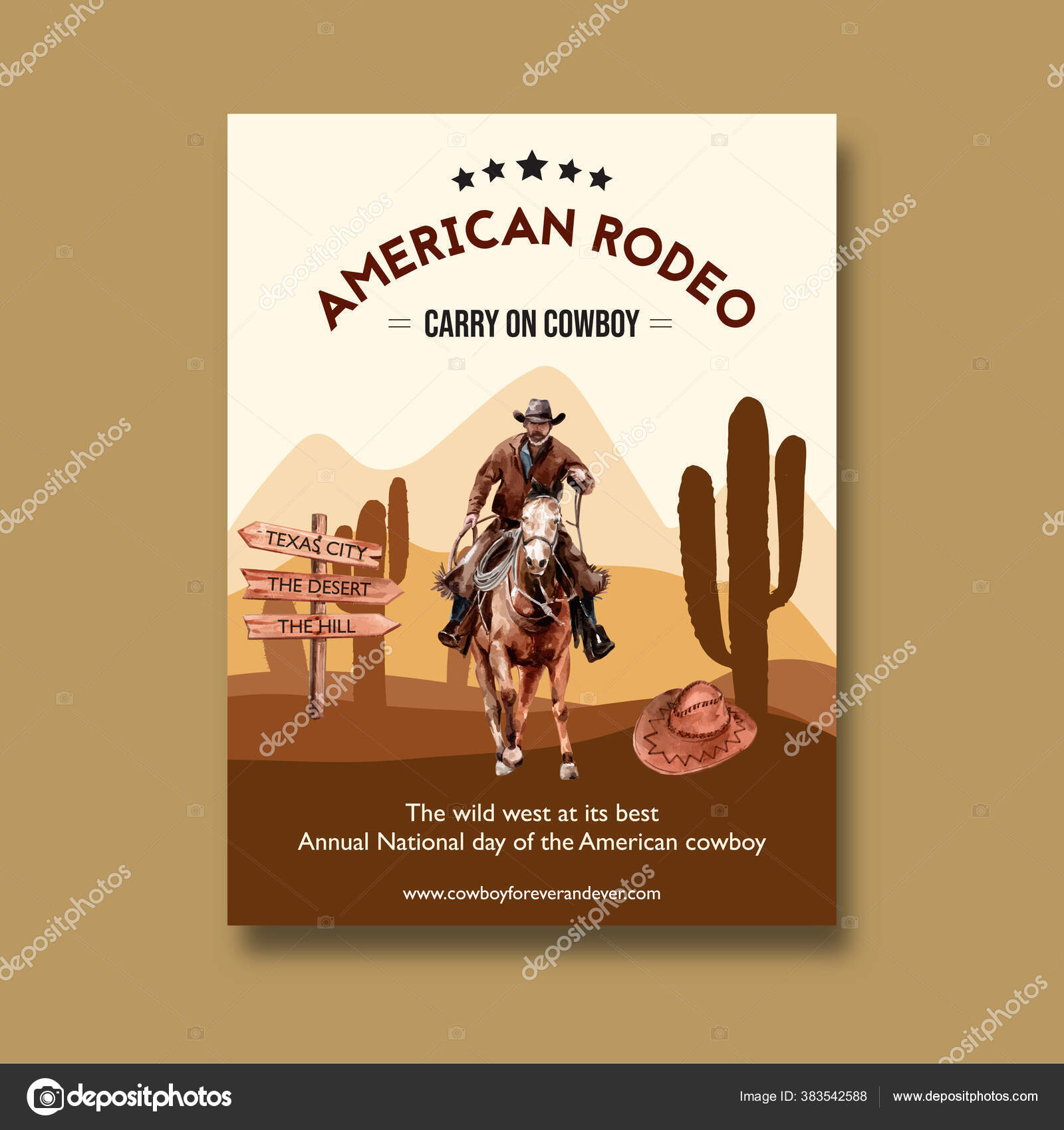 Stylish Cowboy Poster Template Design Text Vector Illustration Stock ...