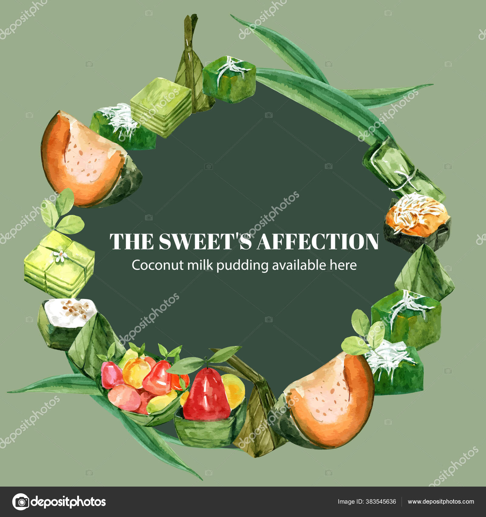 Stylish Thais Sweet Food Wreath Template Design Text Vector ...