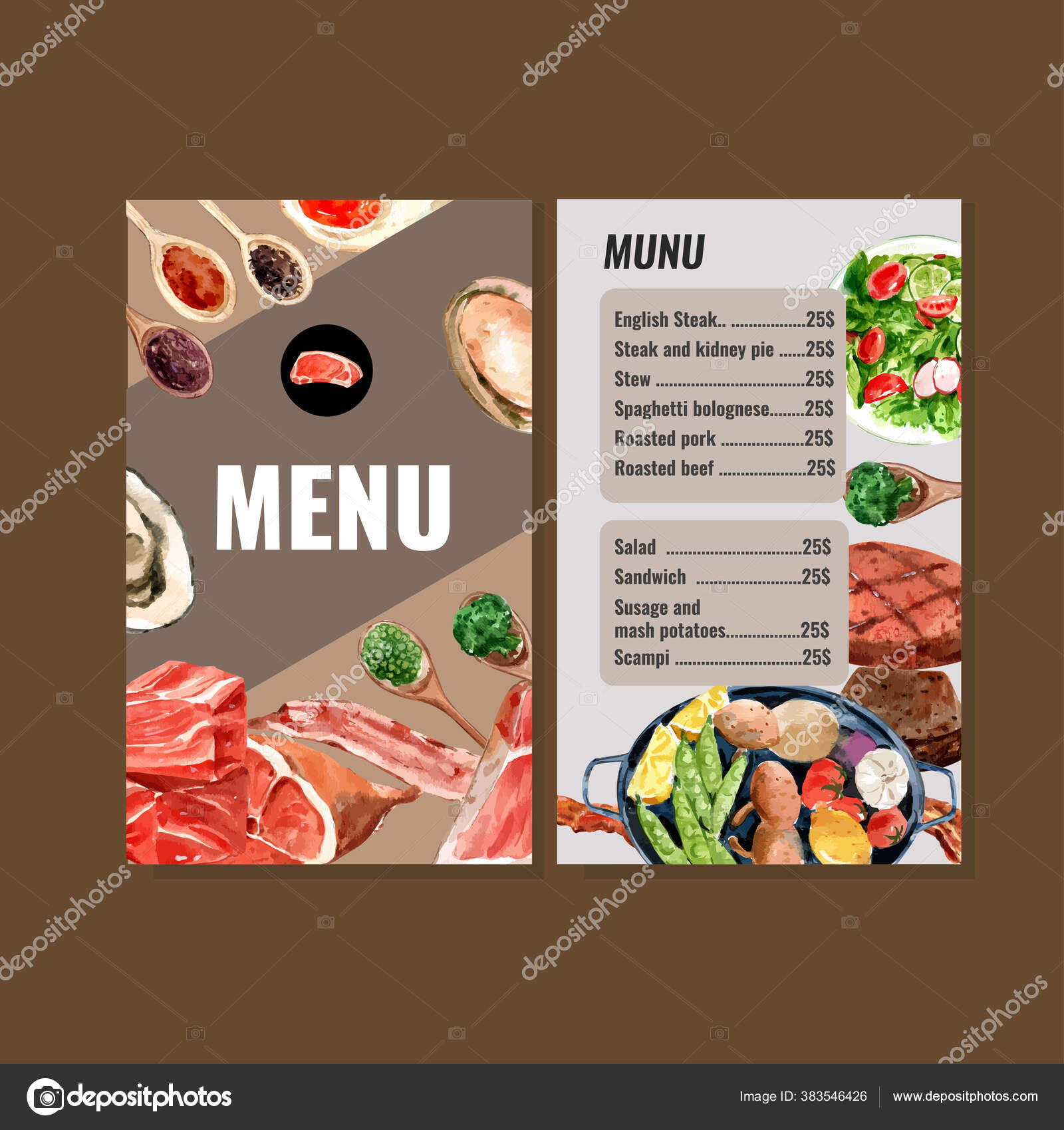 Stylish Food Menu Template Design Text Vector Illustration Stock Vector ...