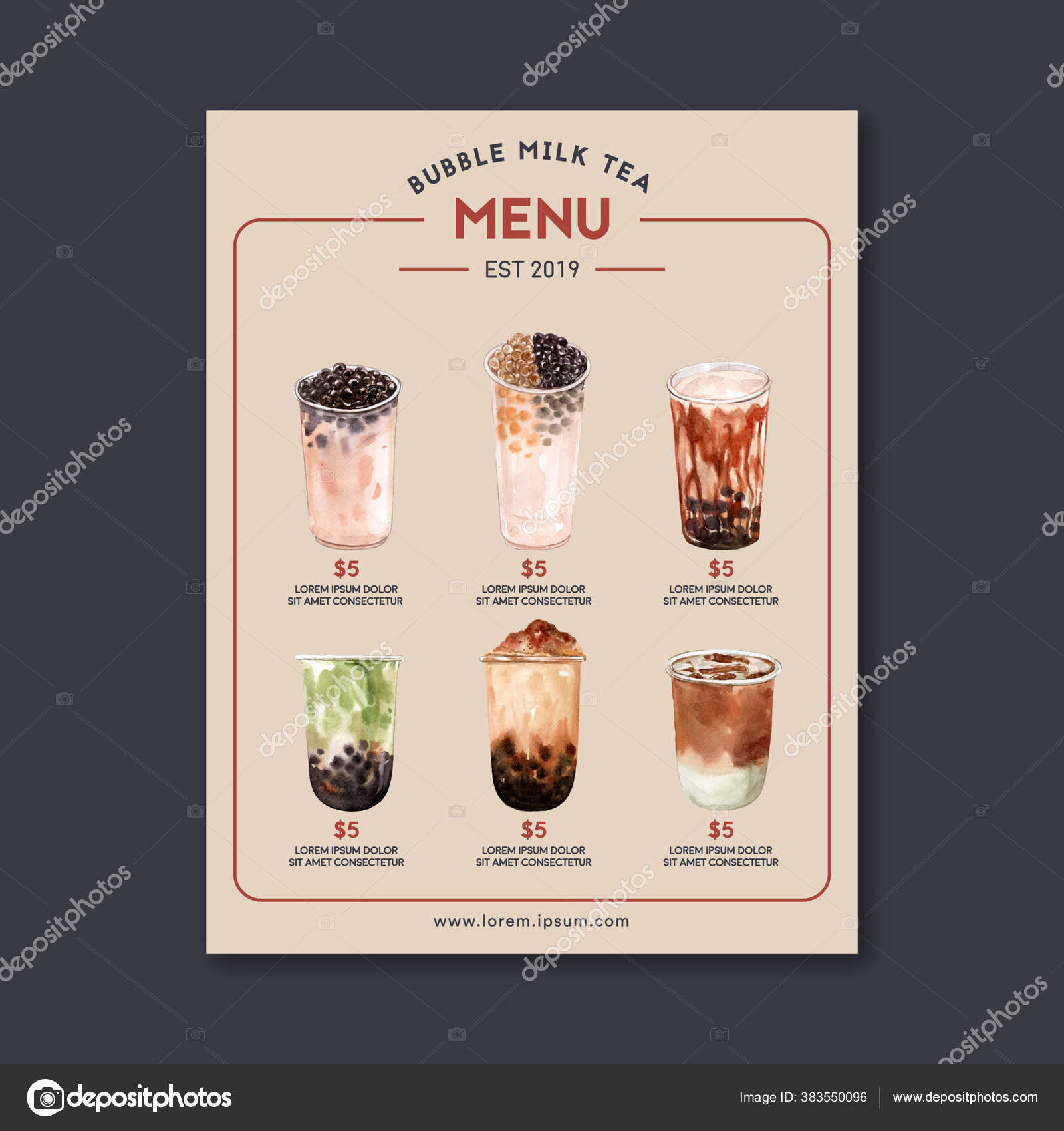 Stylish Milk Tea Menu Template Design Text Vector Illustration Stock ...