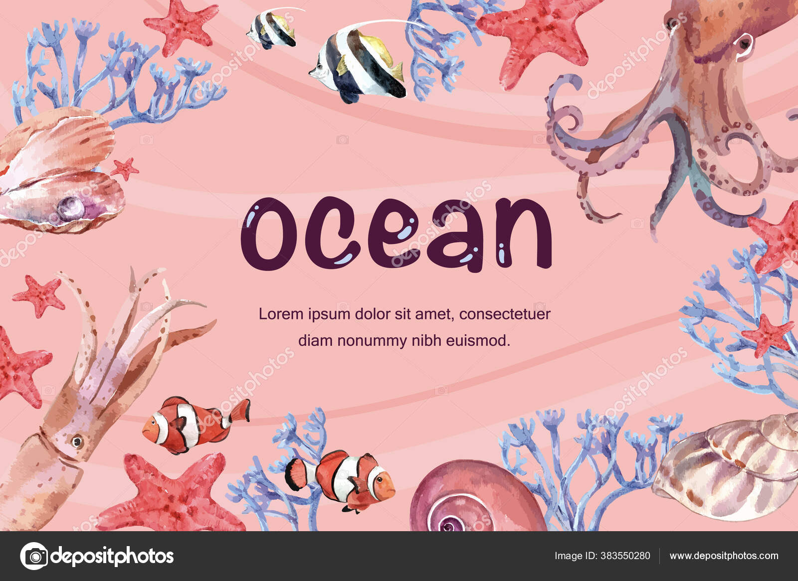 Stylish Sea Life Template Design Text Vector Illustration Stock Vector ...