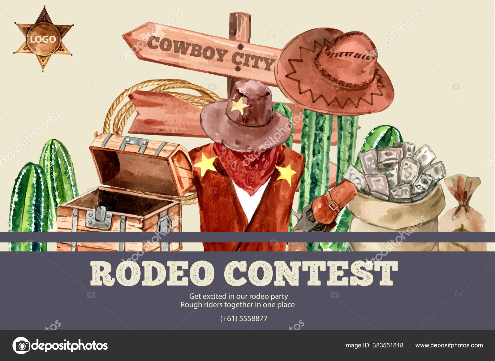 Stylish Cowboy Frame Template Design Text Vector Illustration Stock ...