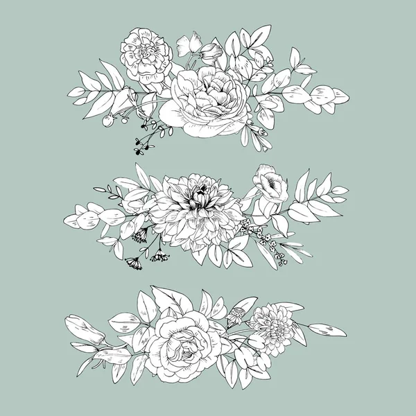 Cute Line Flowers Isolated Light Background Hand Drawn Bouquet Stock ...