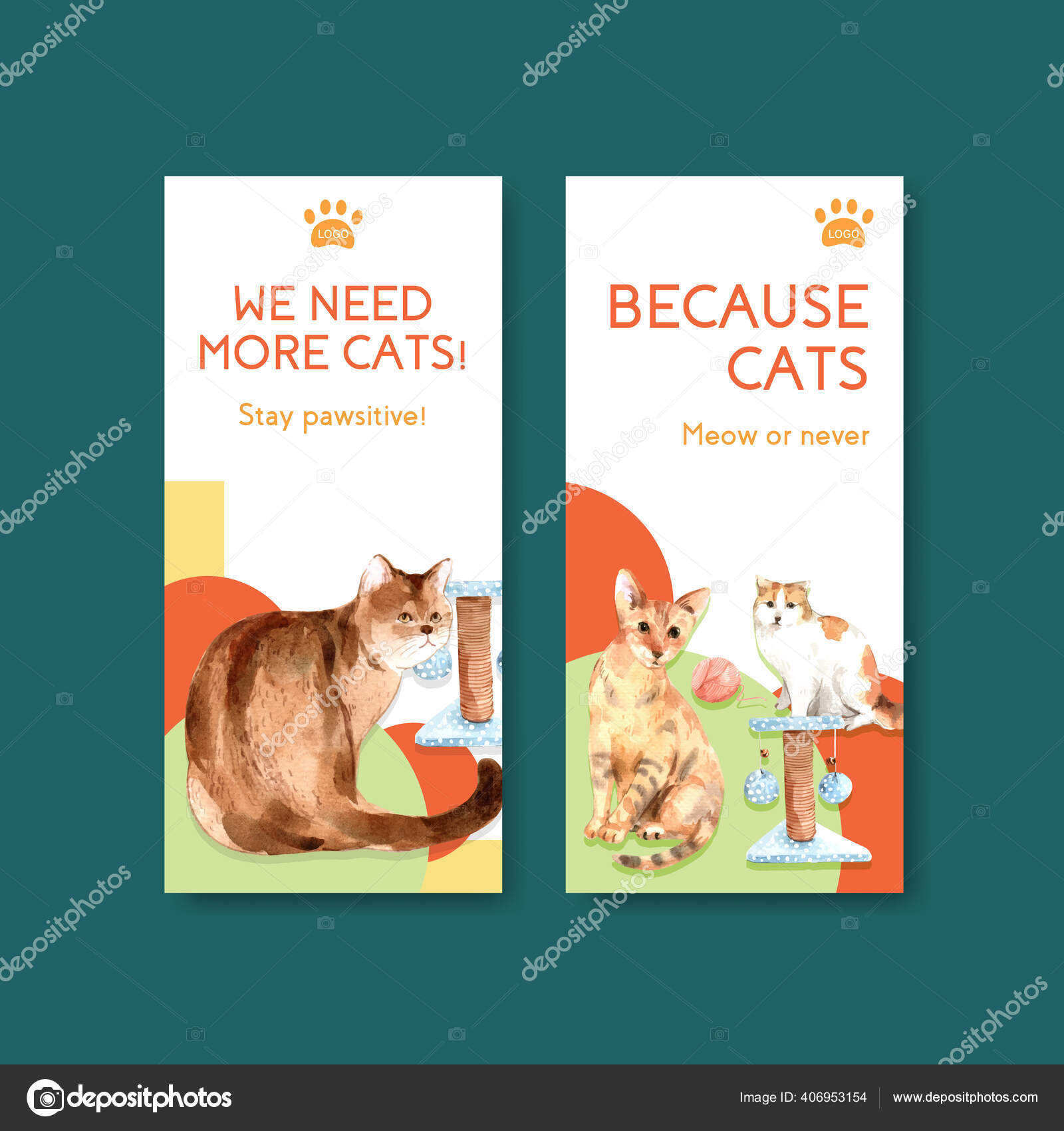 Flyer Template Design Cute Cat Brochure Advertise Leaflet Watercolor ...