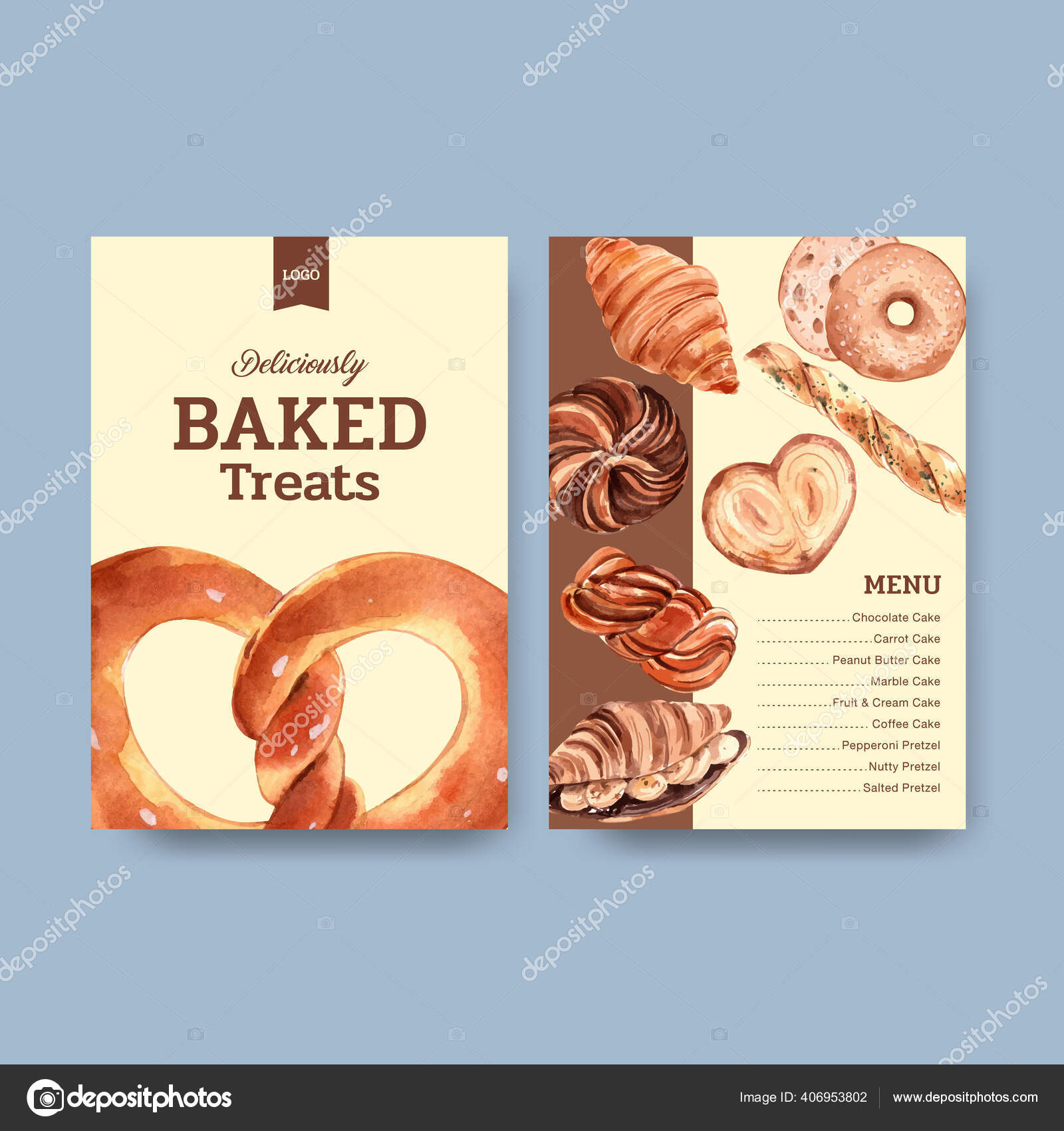 Menu Bakery Template Design Restaurant Food Shop Watercolor Illustratio ...