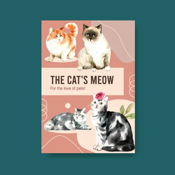 Flyer Template Design Cute Cat Brochure Advertise Leaflet Watercolor ...