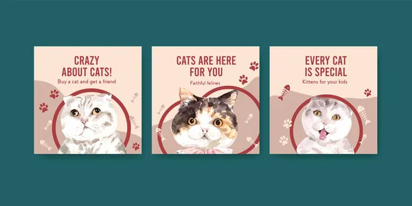Flyer Template Design Cute Cat Brochure Advertise Leaflet Watercolor ...