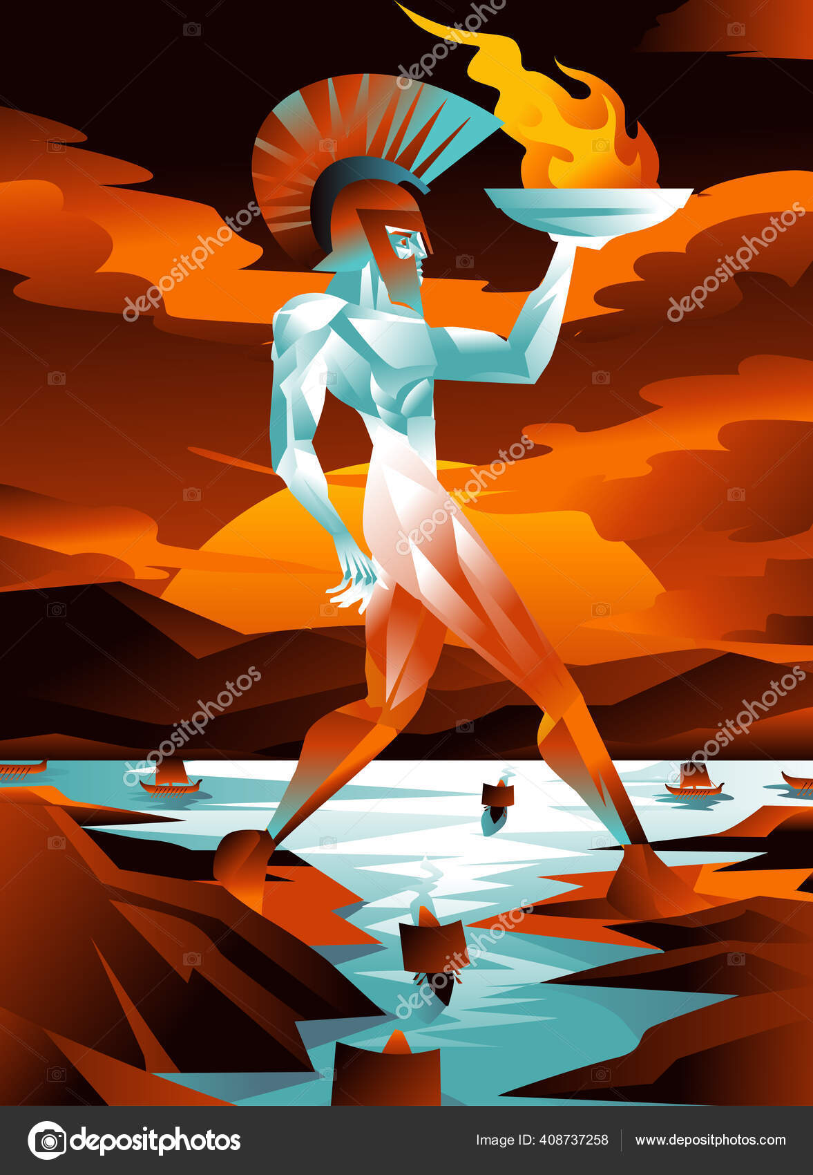 Giant Rhodes Colossus Pass Statue Stock Vector by ©matintheworld 408737258