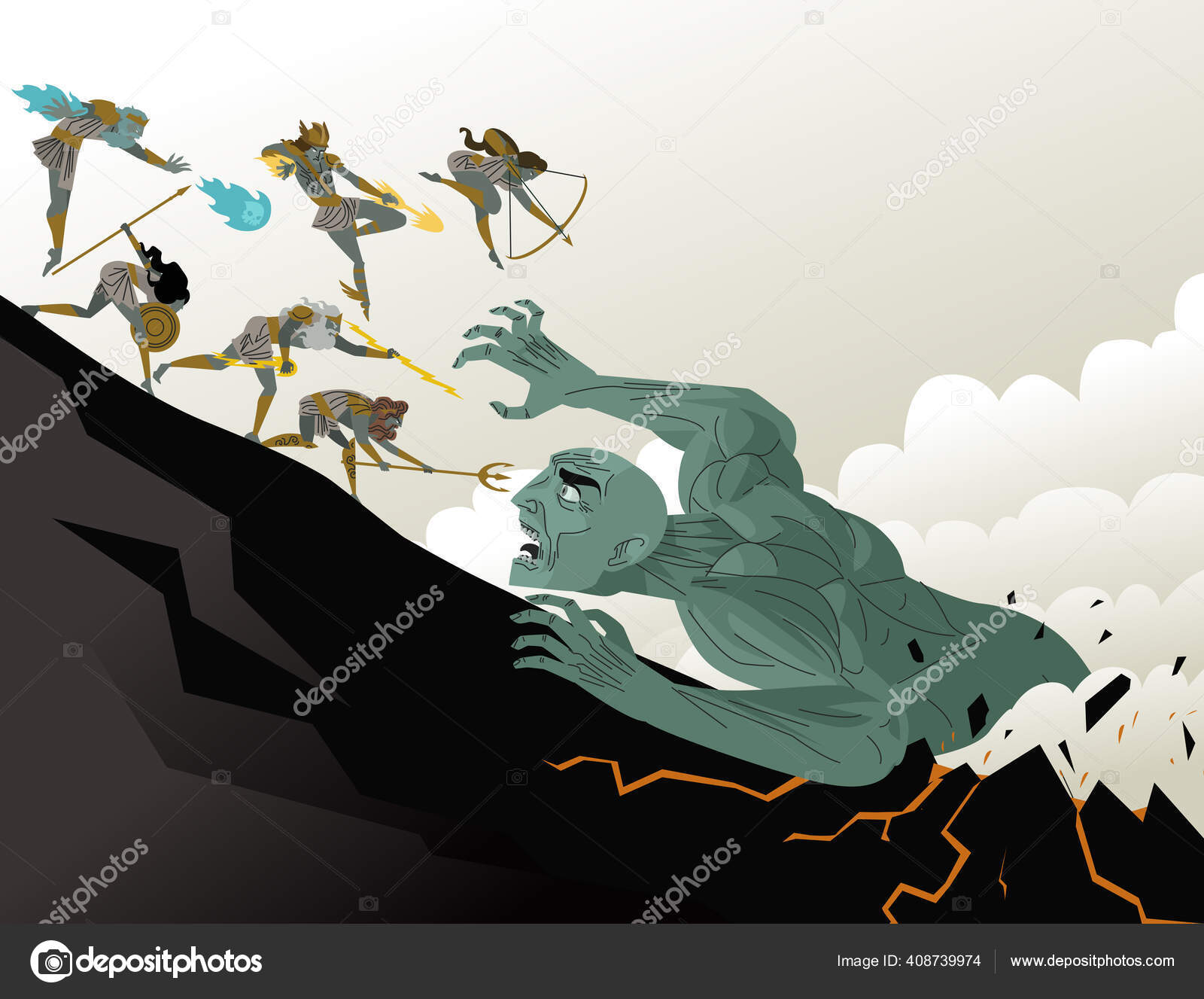 Norse Mythology Thor Fighting Frost Ice Giant Monster Ogre Stock Vector ...