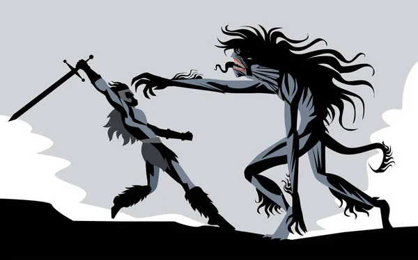 Beowulf Fighting Grendel Beast Monster Stock Vector Image by ...