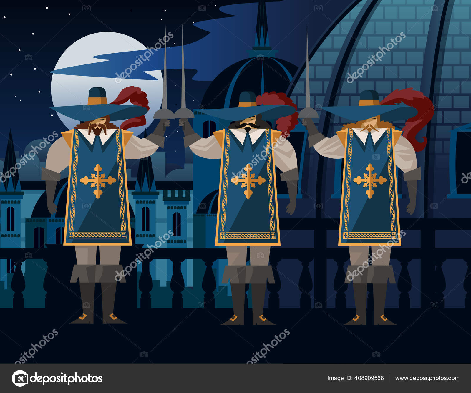 Three Sword Wearing Musketeers Hats Stock Illustration by ...