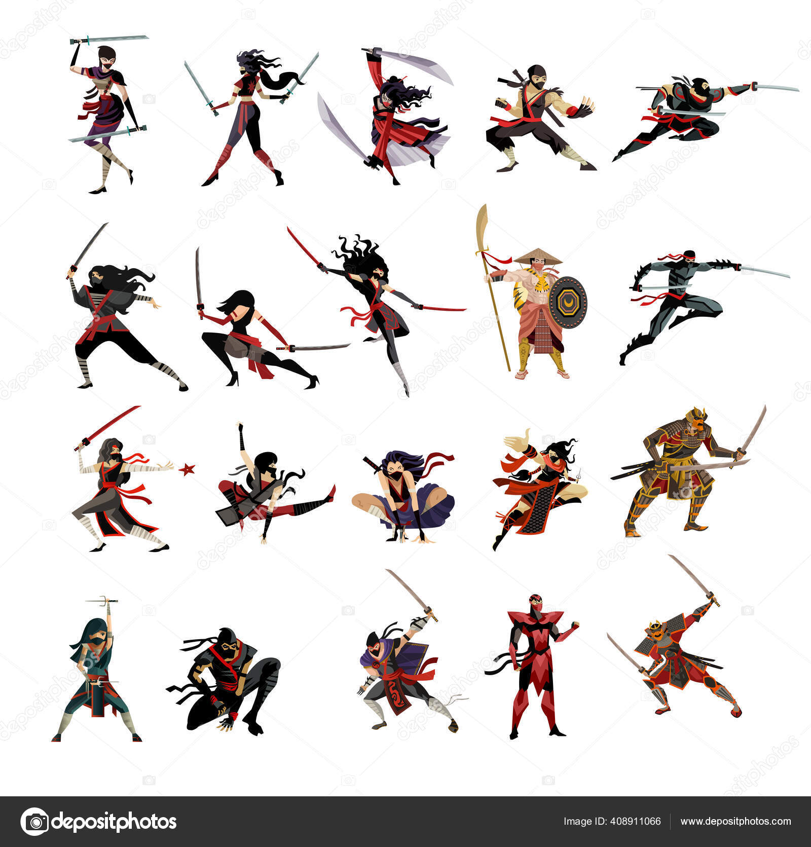 Ninja Samurai Collection Characters Stock Vector Image by ...